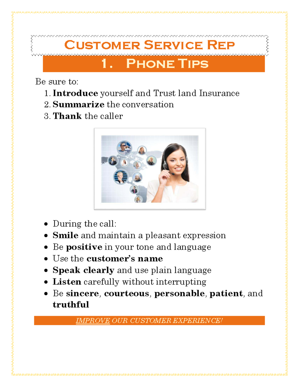 Last Name, Firstname Phone Tips Flyer - Customer Service Rep 1. Phone ...