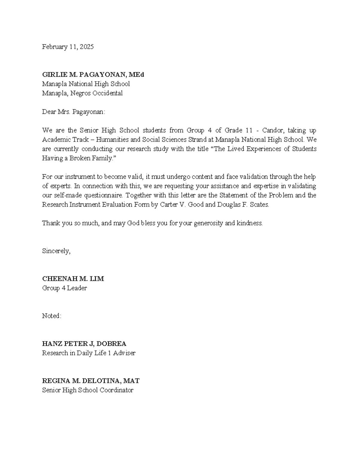 Letter for Validators: Research Study on Student Experiences - Studocu