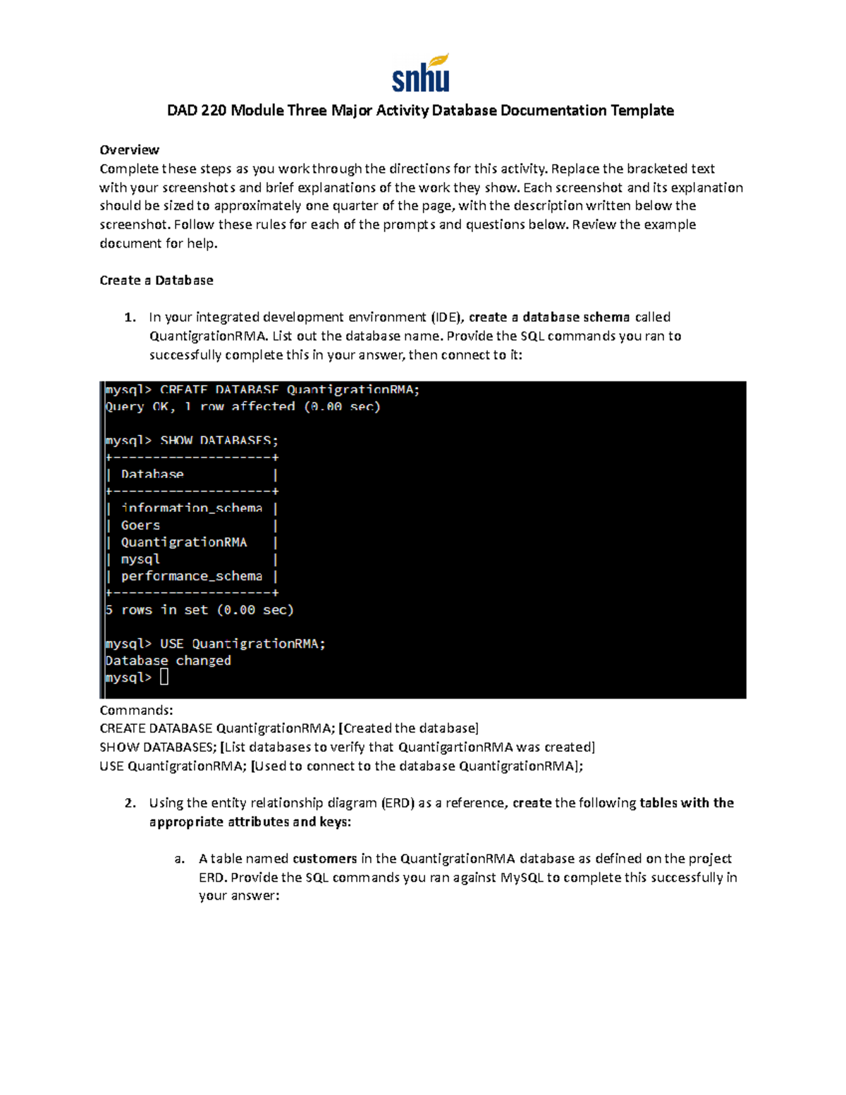 DAD 220 Module 3 Major Activity: Database Documentation Guide - Studocu