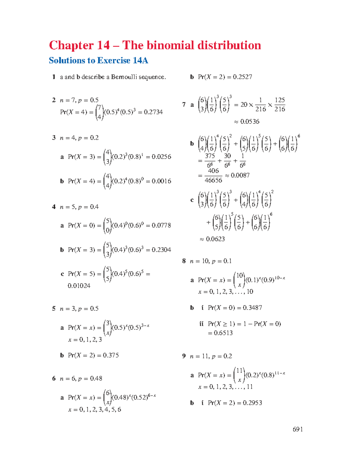 Chapter 14 - The Binomial Distribution: Solutions to Exercises 14A & 14B - Studocu
