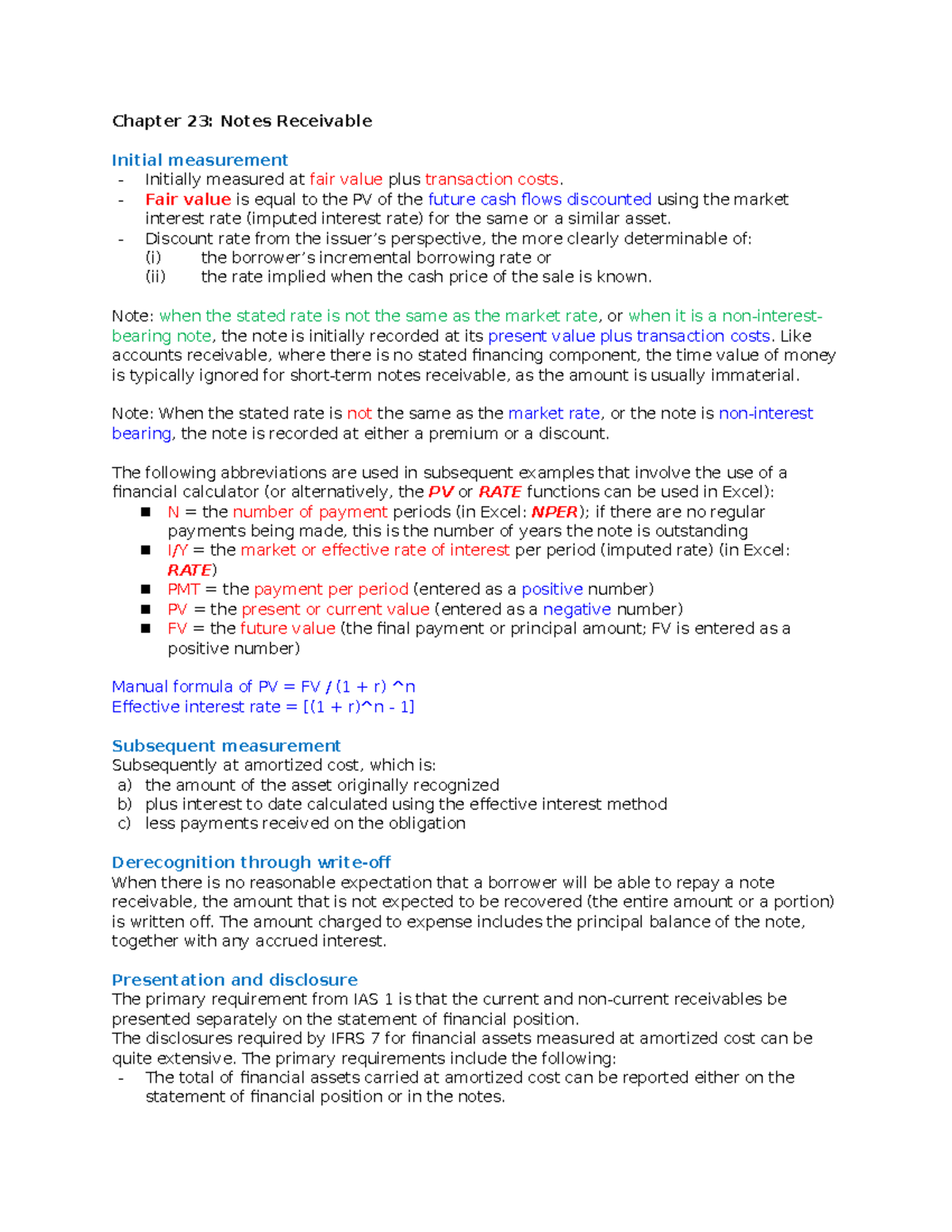 Chapter 23: Notes Receivable - Initial Measurement & Amortization - Studocu