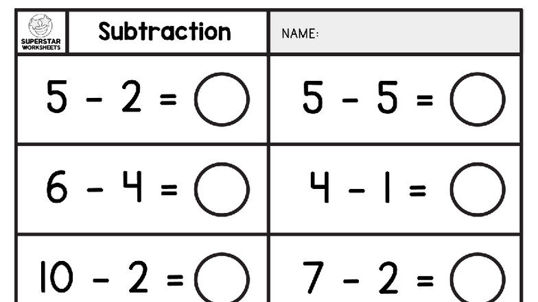 Subtraction 10 1 - grade 1 - Senior High School - Subtraction NAME: SUPERSTAR WORKSHEETS 5 2 ...