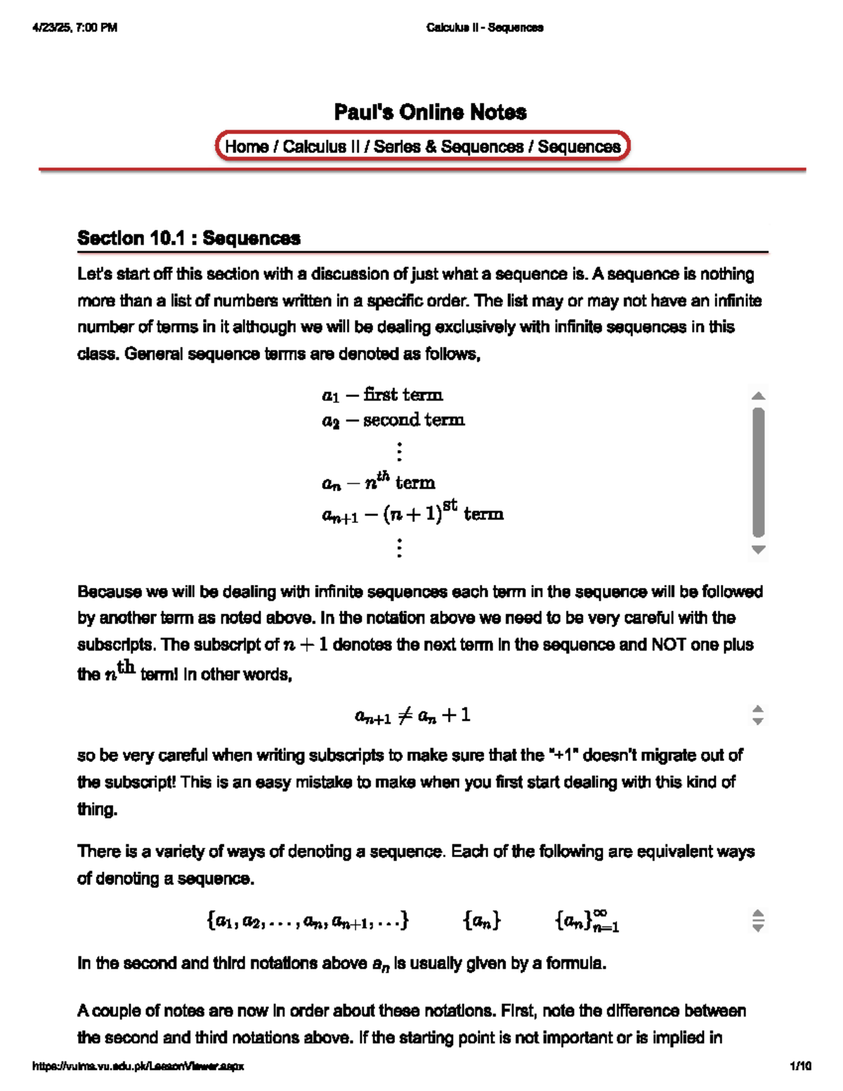 Calculus II (MATH 641) Online Notes: Understanding Sequences and Limits ...
