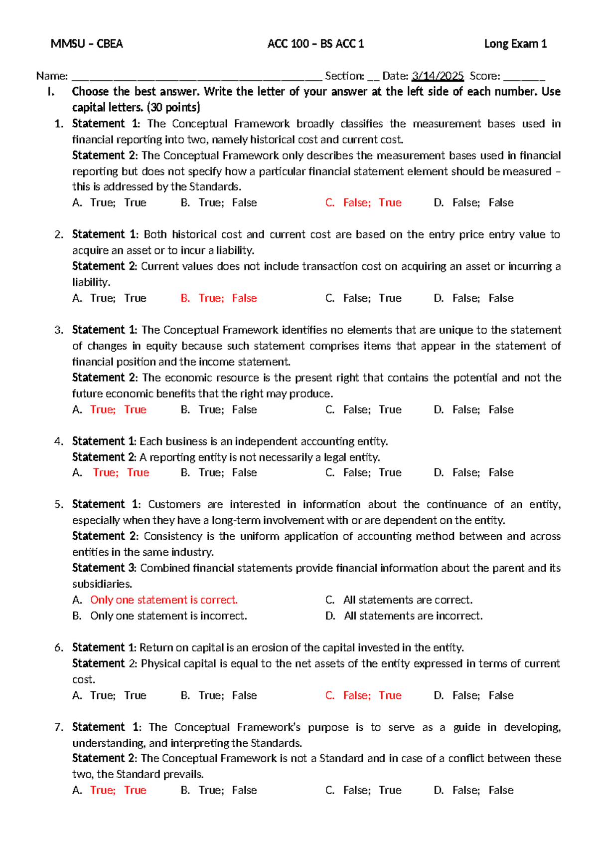 ACC 100 Long Exam 1 - Financial Reporting Concepts and Problems - Studocu