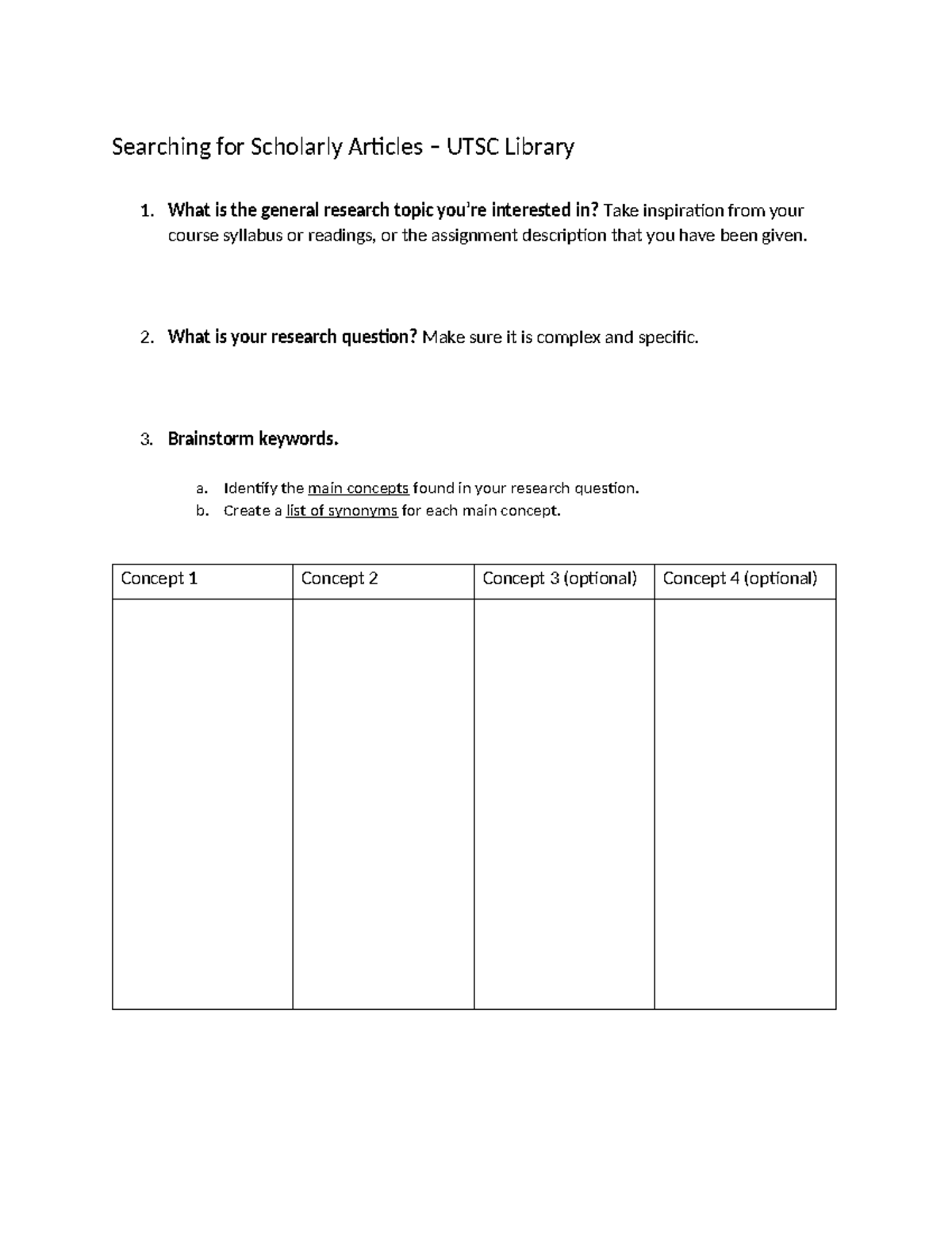 Library Worksheet for Research Articles - UTSC Fall 2025 - Studocu