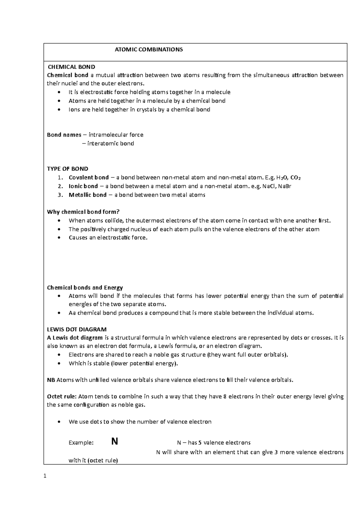 Grade 11 Atomic Combination Notes (2025) - Chemical Bonds Explained ...