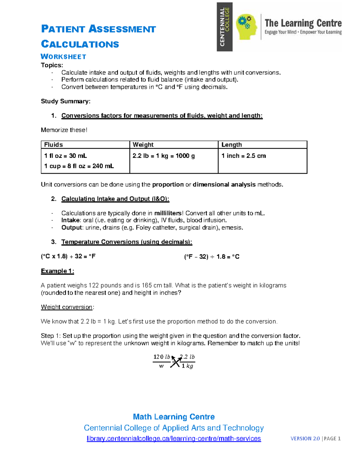PATIENT ASSESSMENT CALCULATIONS WORKSHEET (Clinicalmath 4) - Studocu