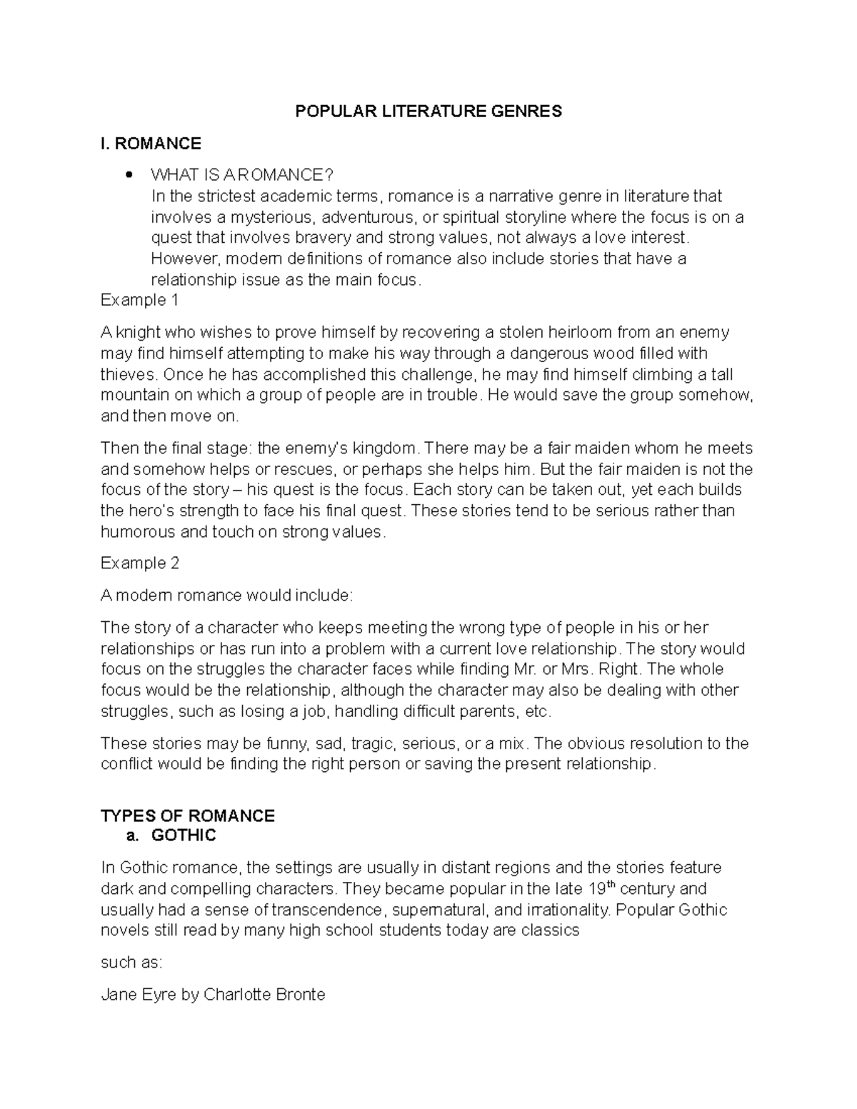 Literature Genres Overview: Romance, Sci-Fi, Detective & Comics - Studocu