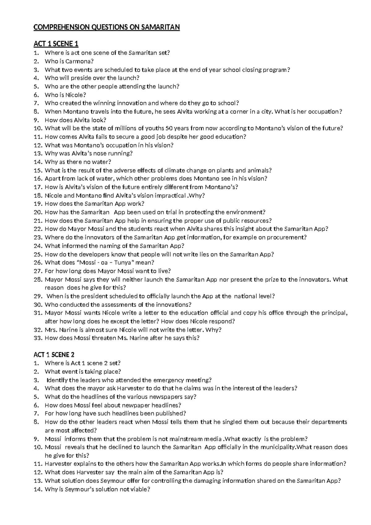 Comprehension Questions for 'Samaritan' - Detailed Study Guide - Studocu