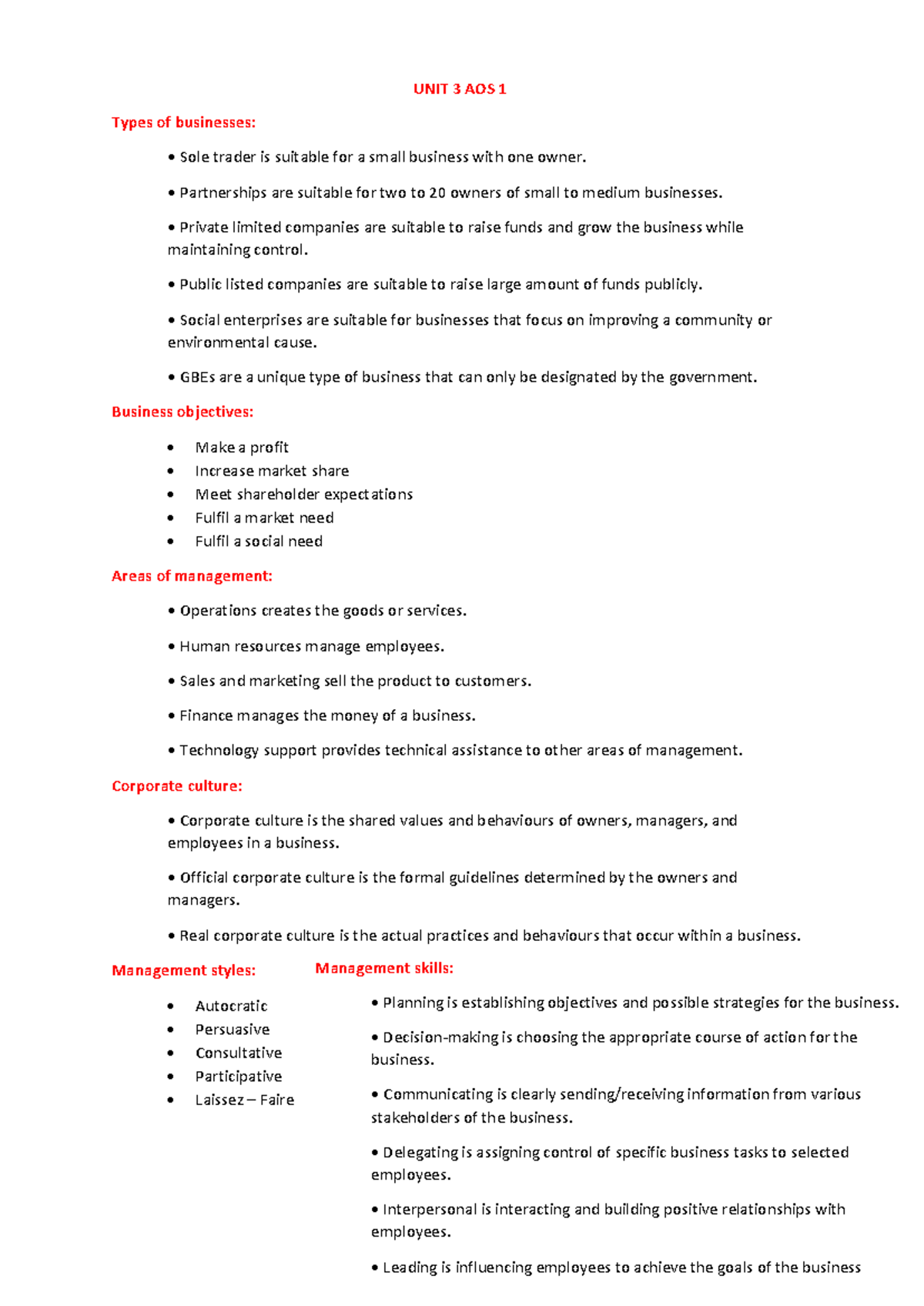 Business 2023 Units 3 & 4 Complete Revision Guide - Studocu