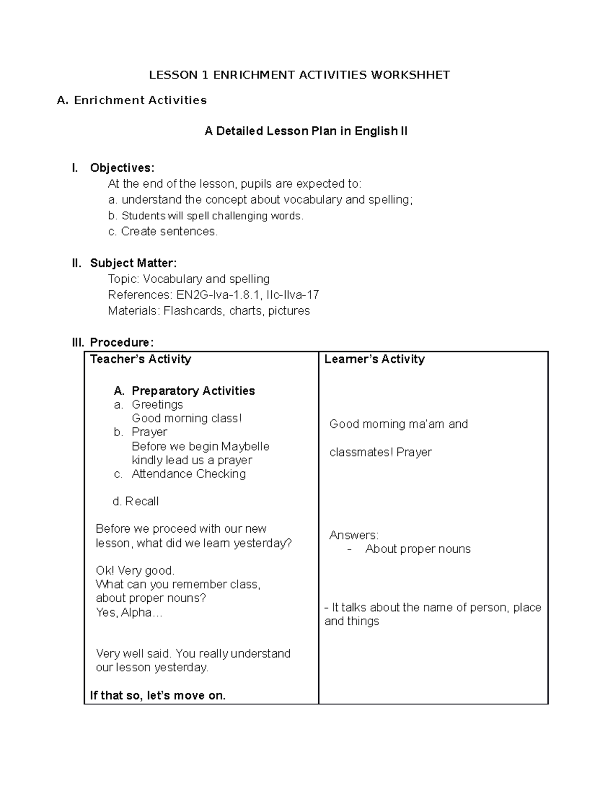 Lesson 1 - Enrichment Activities in English 115: Vocabulary & Spelling ...