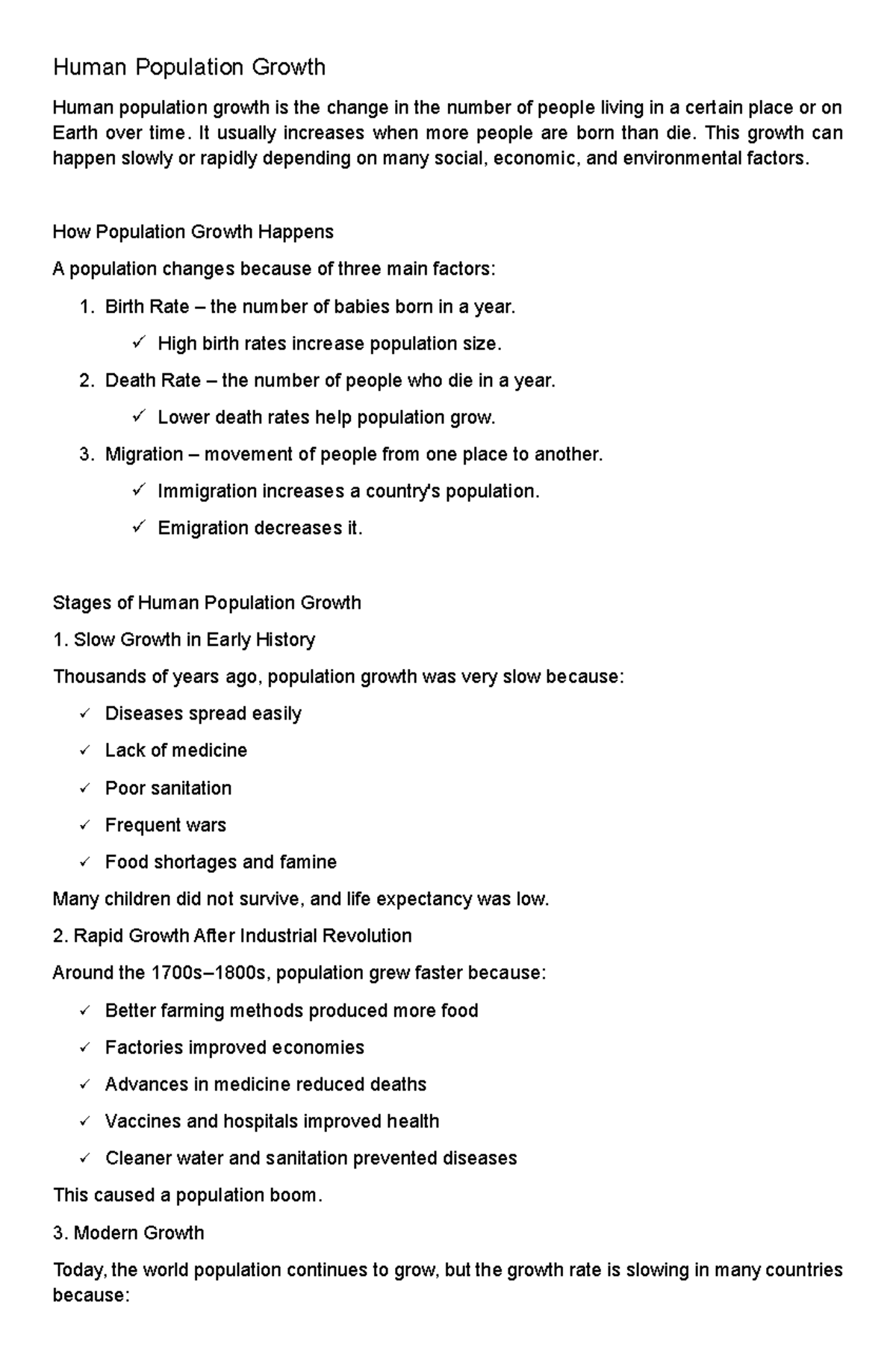 Human Population Growth: Factors and Stages Explained - Studocu