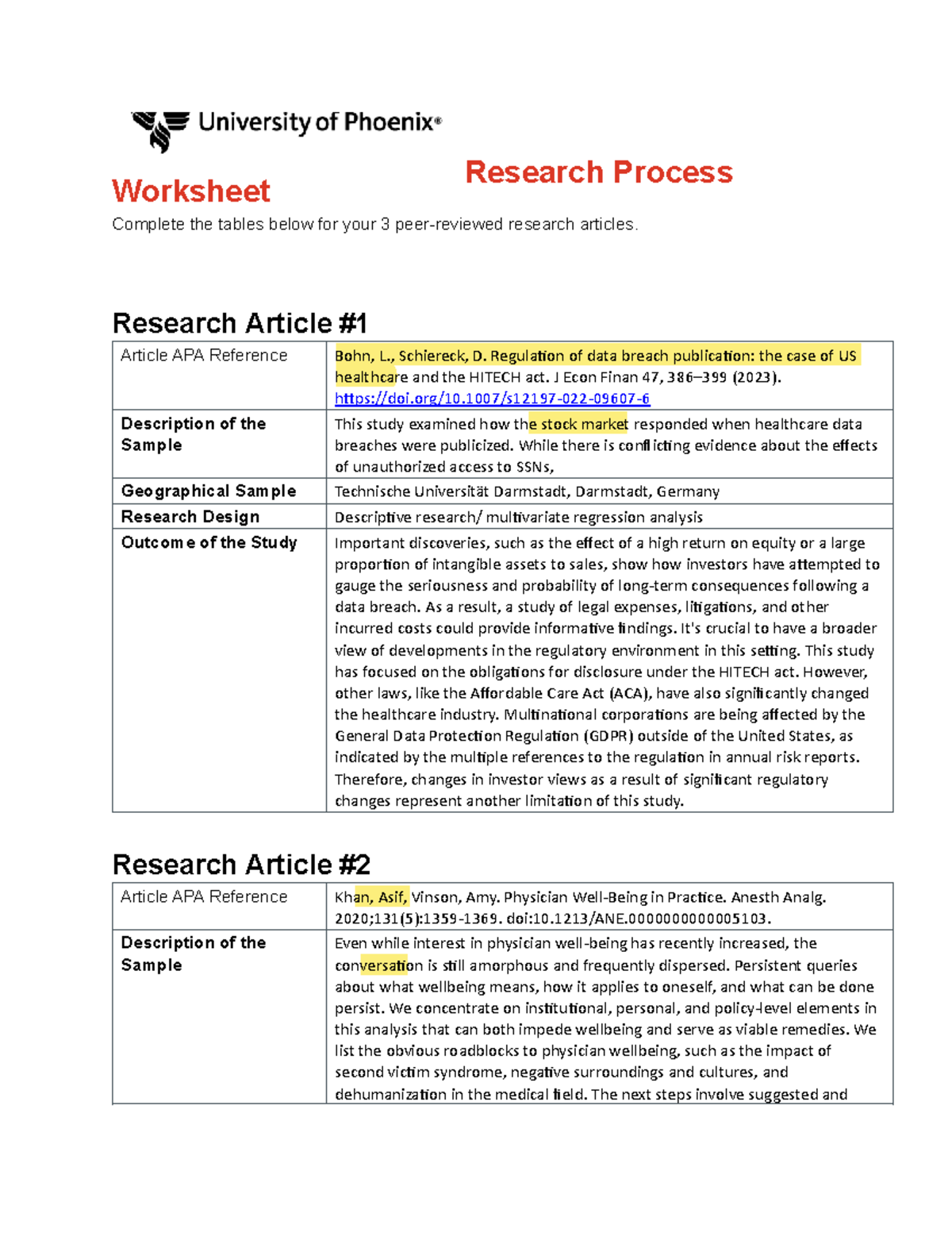 HCS465 v8 Week 1 Research Process Worksheet and Peer Review Analysis - Studocu