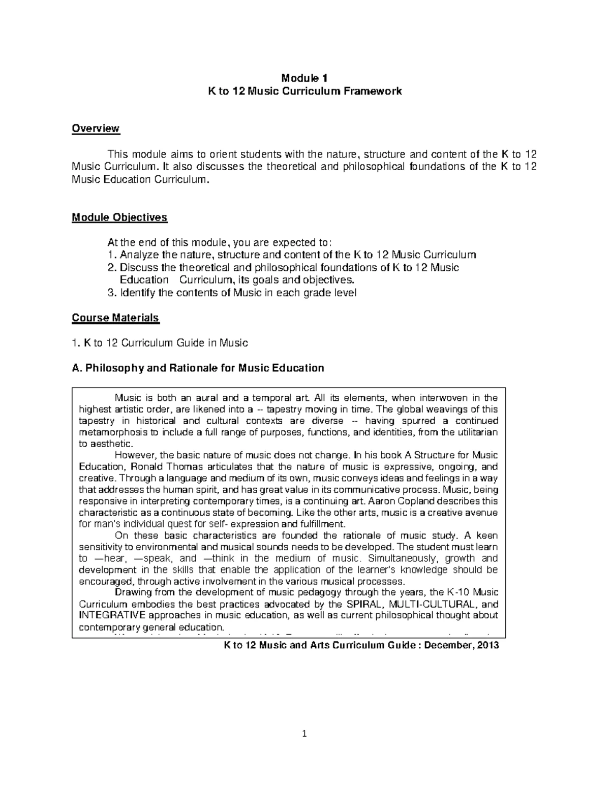 Module Teaching Music in the Elementary Grades - Module 1 K to 12 Music ...