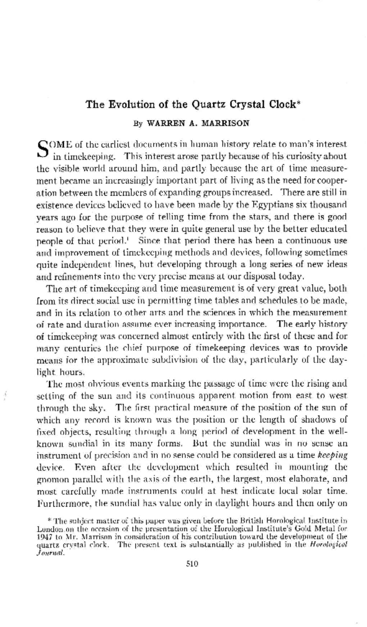 Evolution of Quartz Crystal Clocks: A Historical Analysis (BSTJ27-3-510 ...