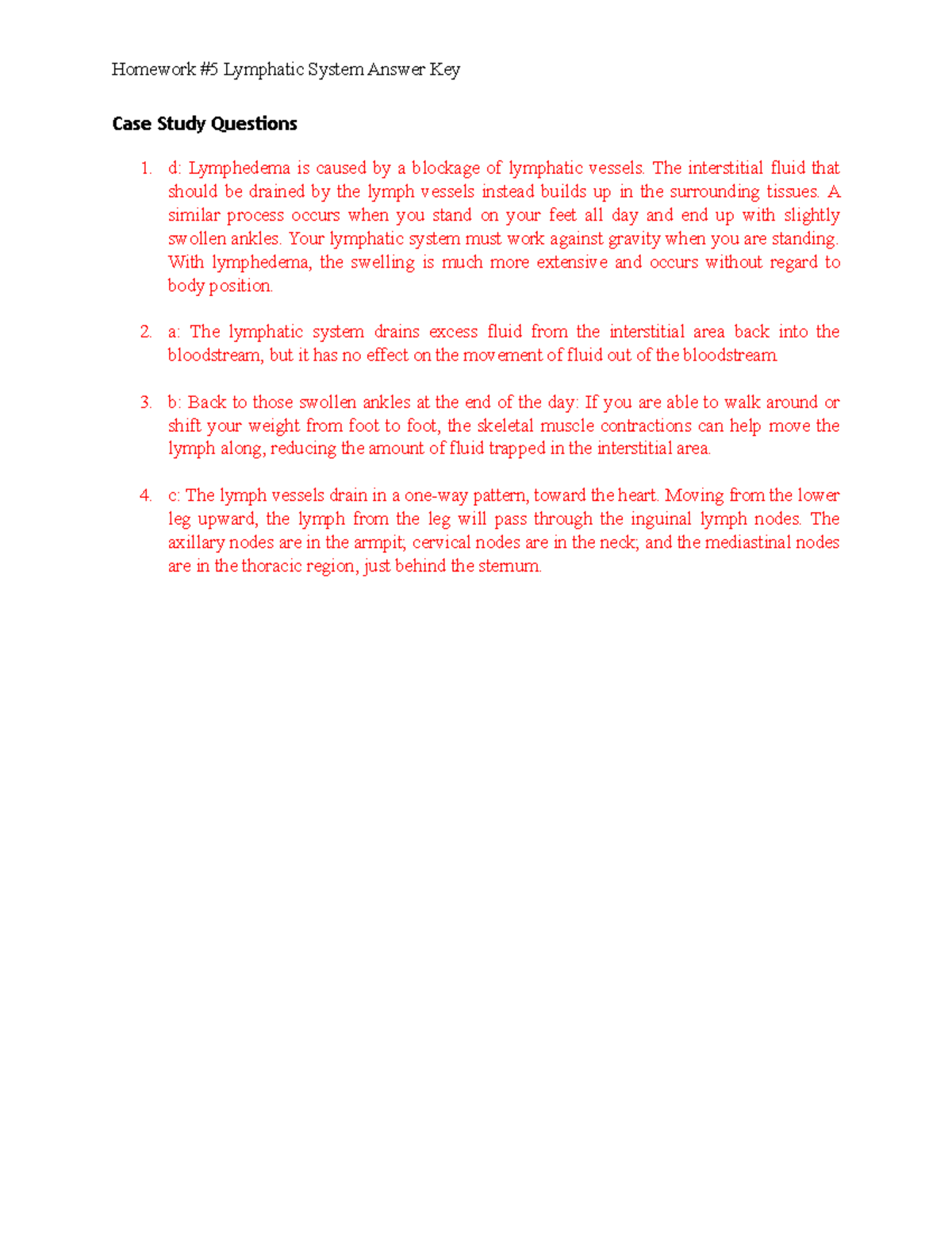 Homework #5: Lymphatic System Case Study Answer Key - Studocu