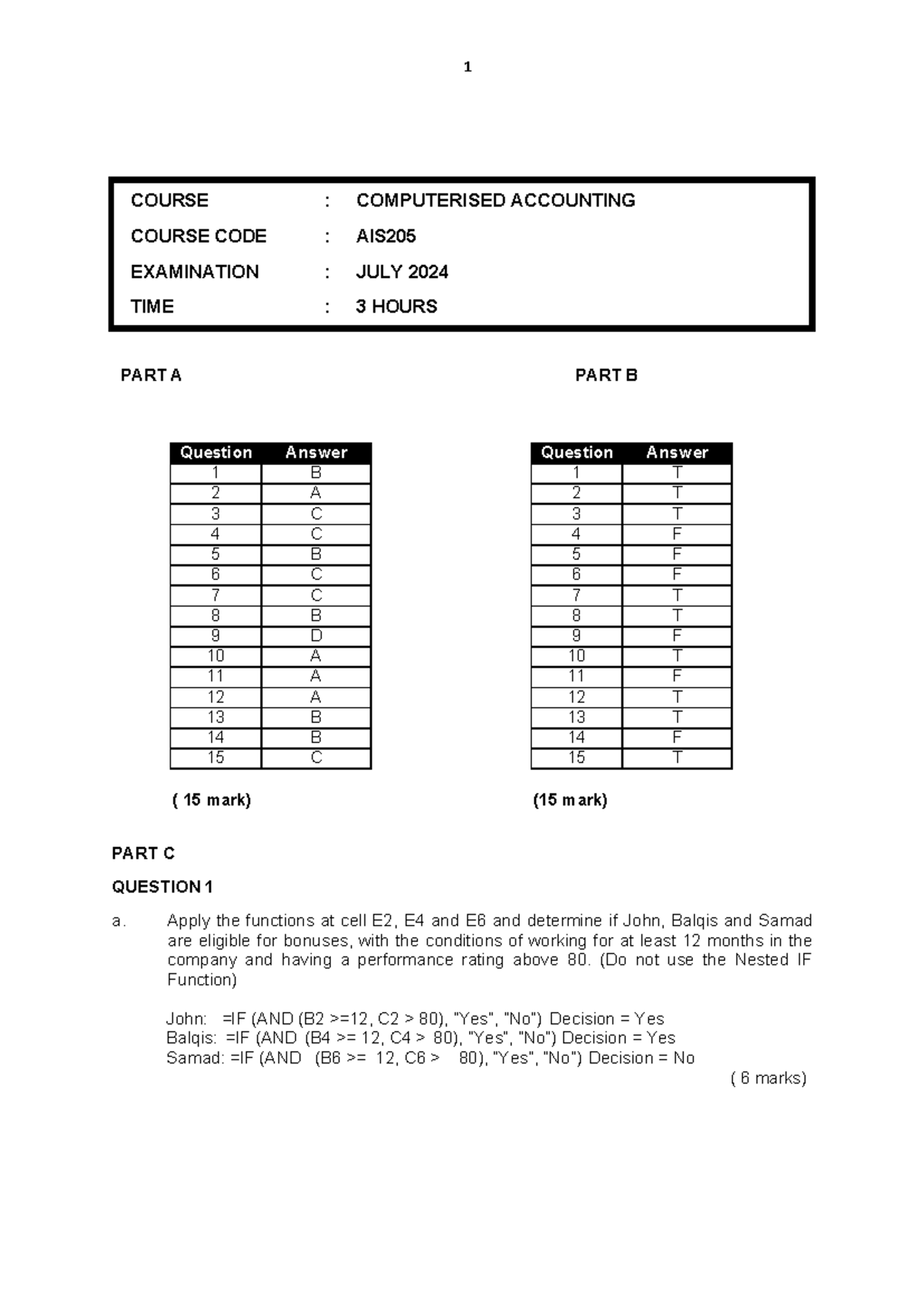 Solutions for AIS205 Computerised Accounting Final Exam - July 2024 ...