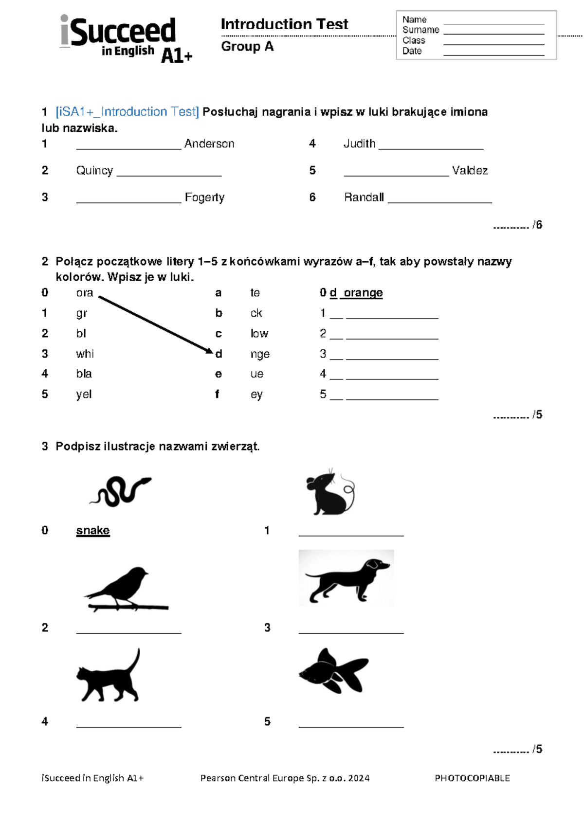 I Succeed A1+ Unit 0 Introduction Test Group A - Studocu