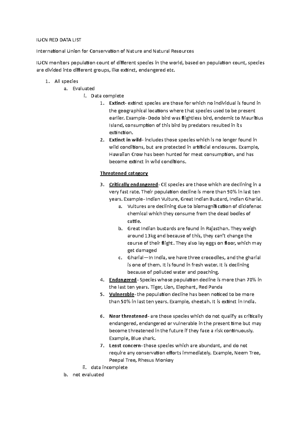 IUCN RED DATA LIST - Details about IUCN classification - IUCN RED DATA ...