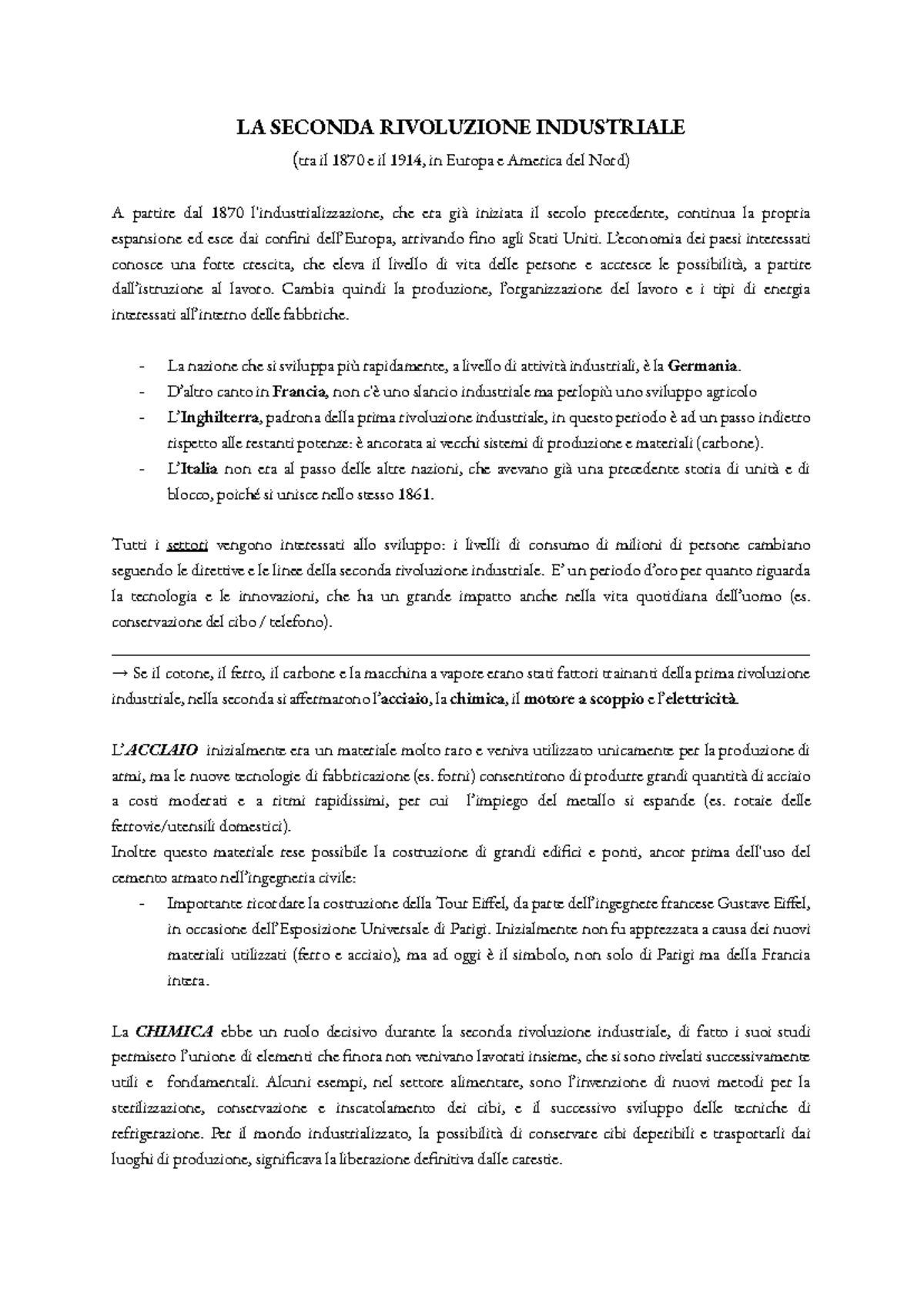 LA SECONDA RIVOLUZIONE INDUSTRIALE E LE SUE CONSEGUENZE (Storia ...