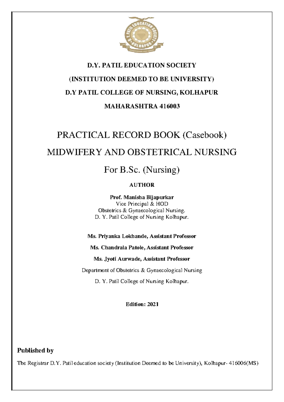 Midwifery & Obstetrical Nursing Case Book BSc OBG Final Year - Studocu