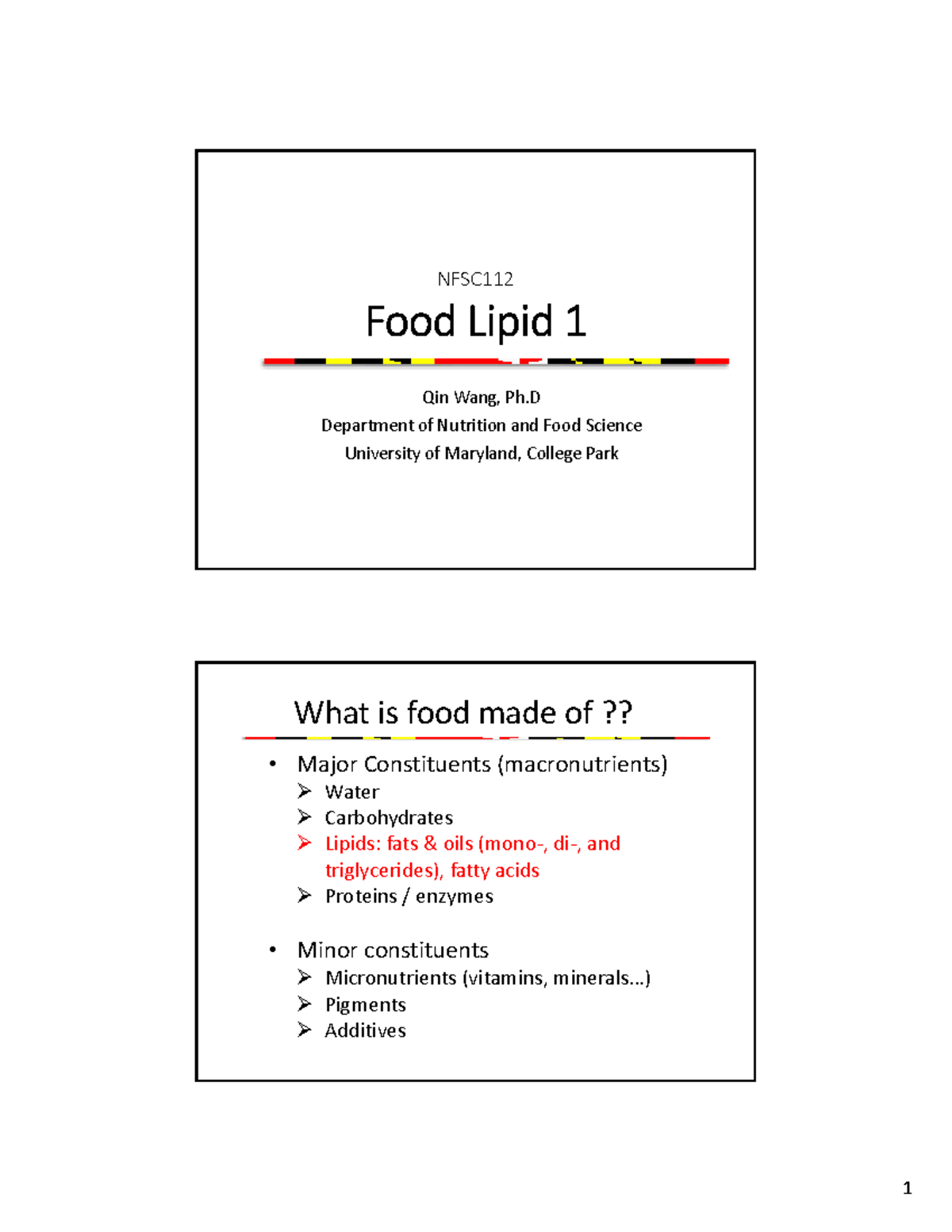 Food Lipid Functionality and Composition - NFSC112 Lecture Notes - Studocu