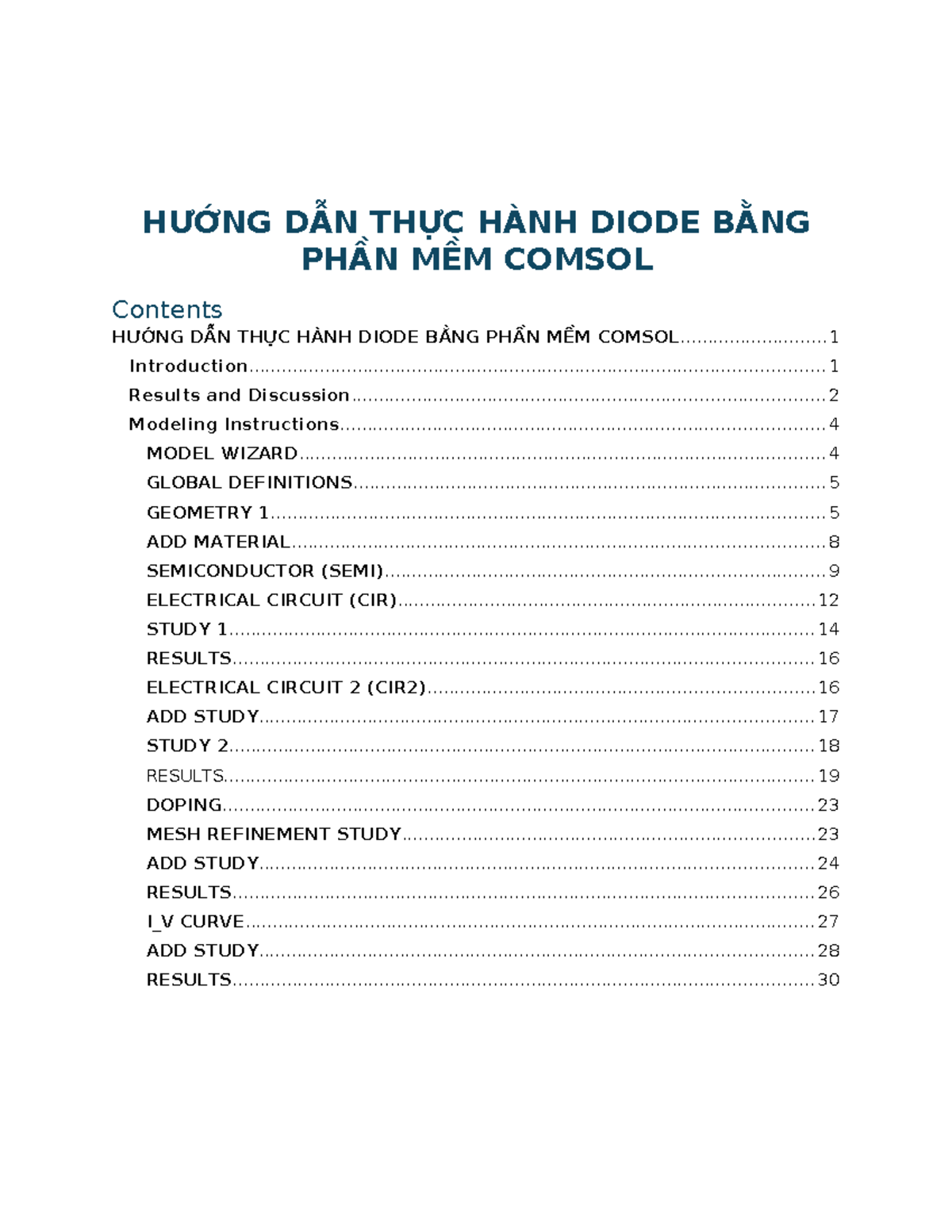 HƯỚNG DẪN THỰC HÀNH DIODE BẰNG COMSOL (HDTH) - Studocu