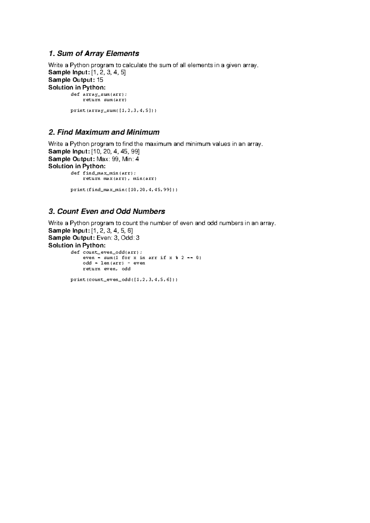 Python Exercises: Array Operations and String Manipulations - Studocu