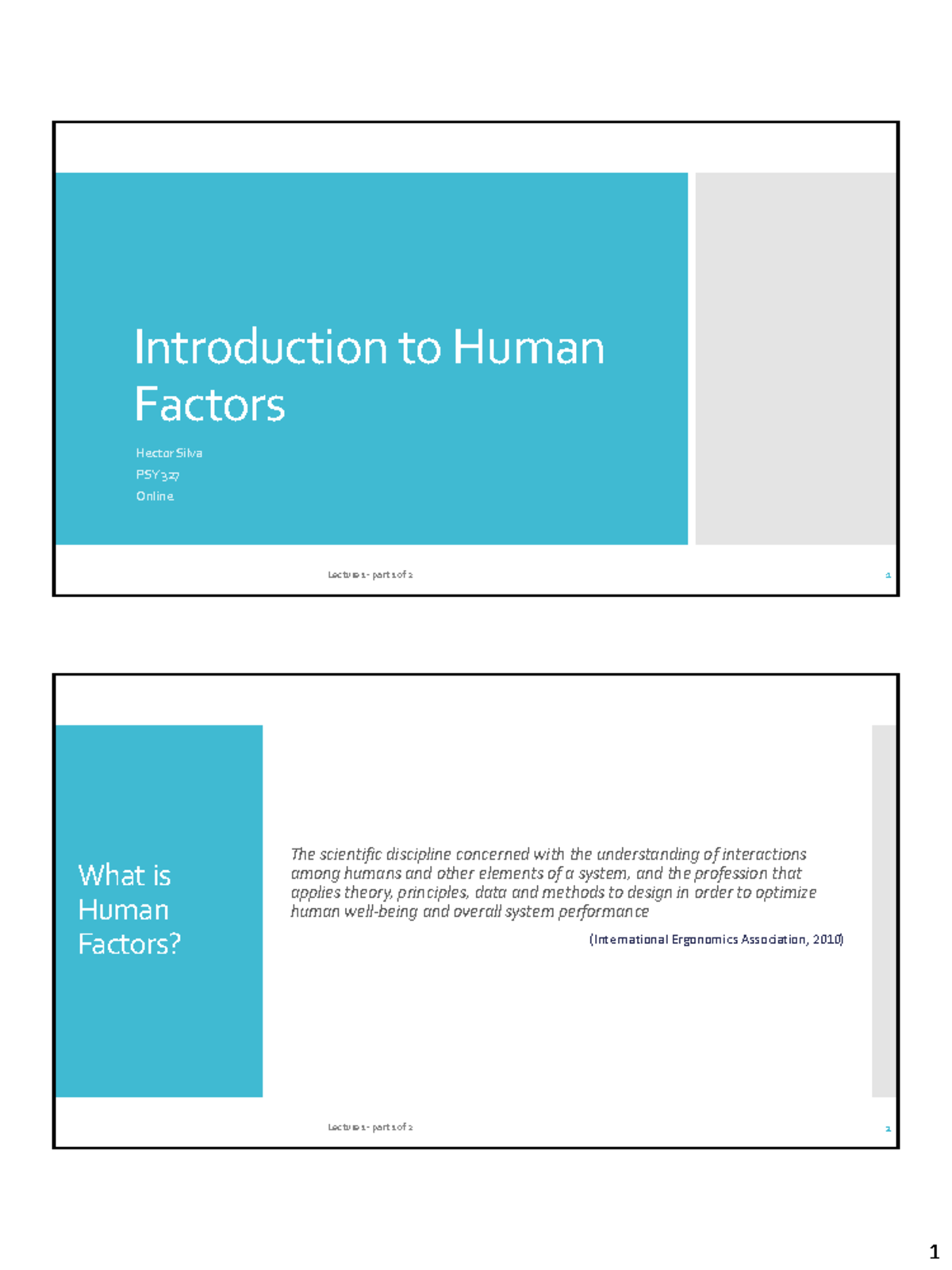 Introduction to Human Factors - PSY 327 Lecture 1 Overview - Studocu