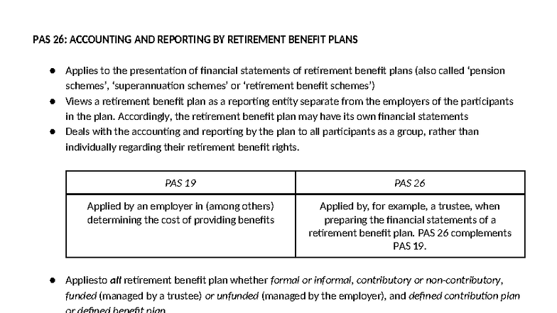 PAS 26: Accounting & Reporting for Retirement Benefit Plans - Studocu