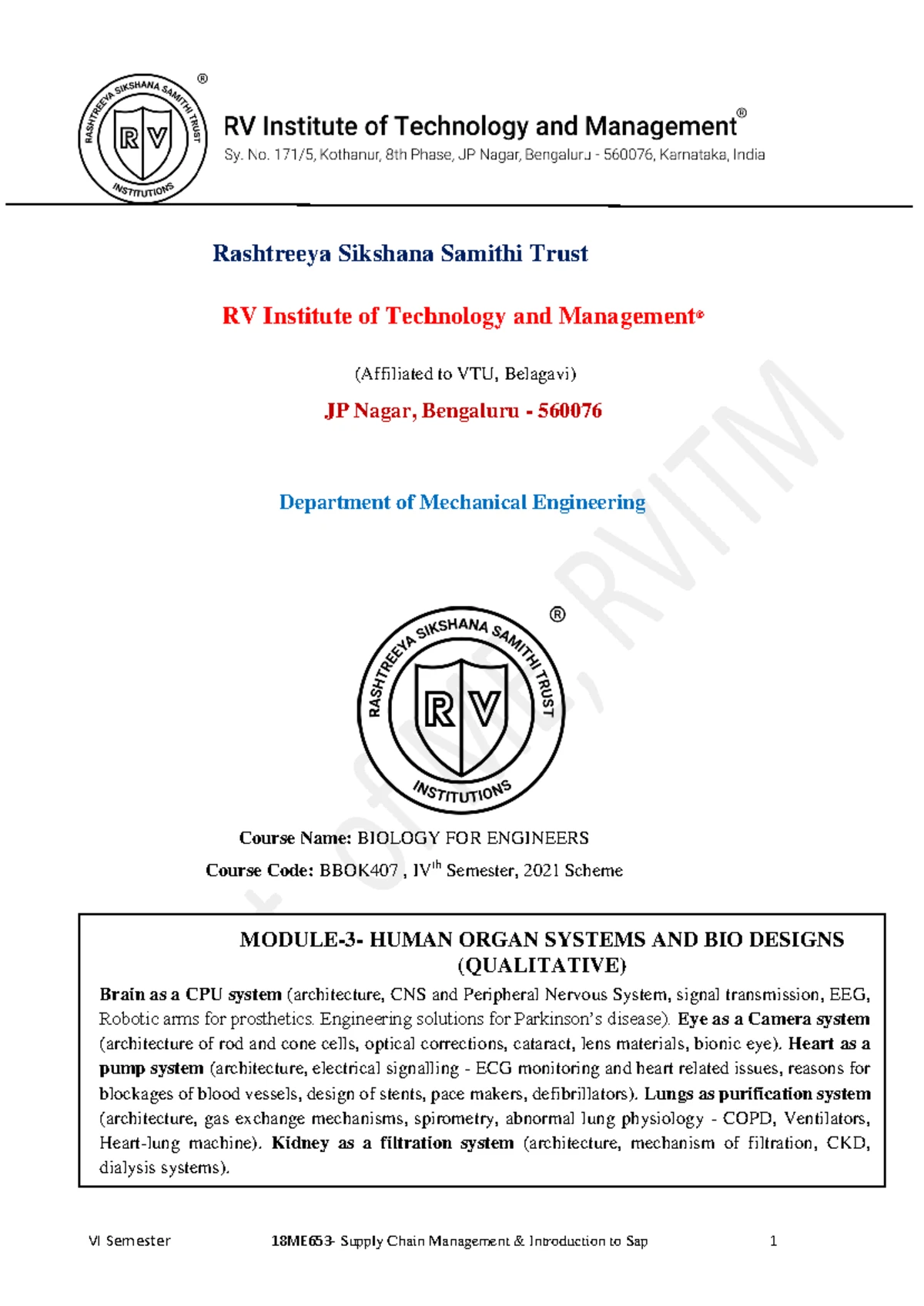 BBOC407 Module 3 notes - Biology for Engineers - Studocu