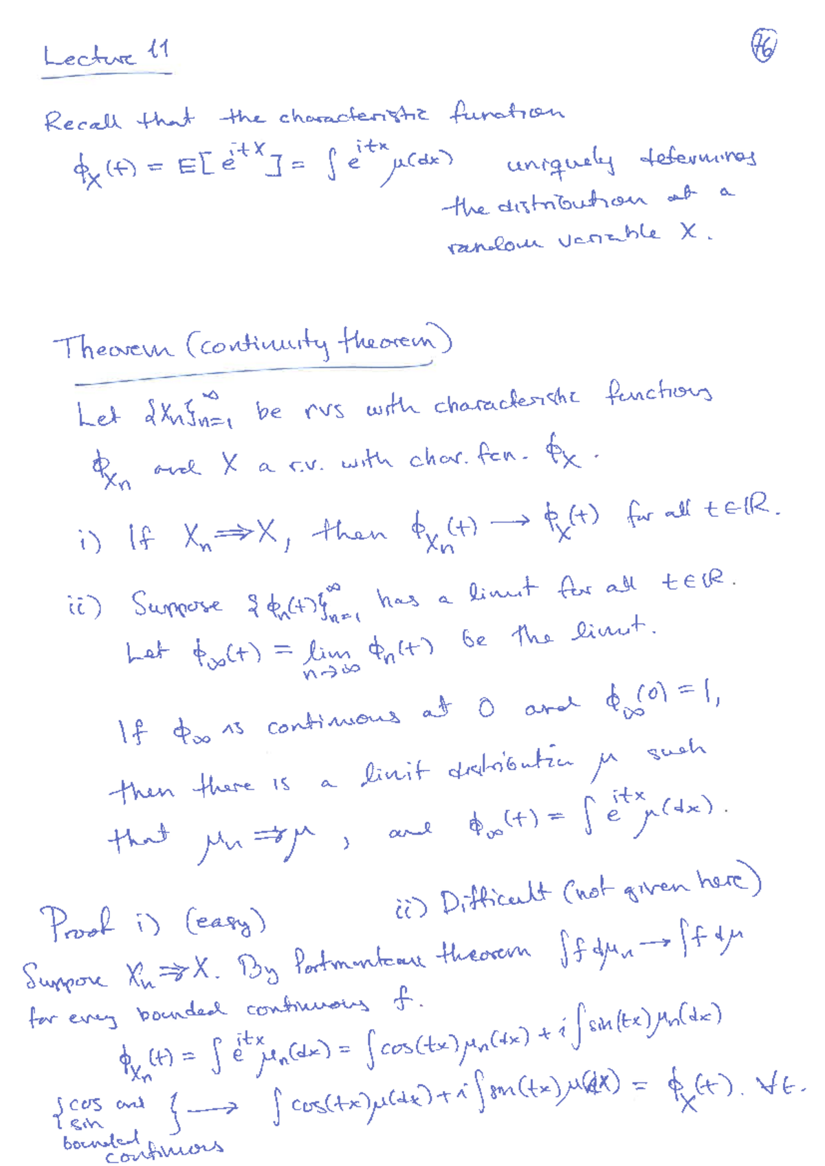 Lecture 11: Characteristic Functions and the Central Limit Theorem ...