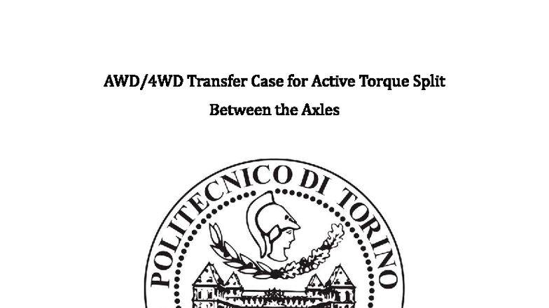Transfer Case Analysis for Active Torque Split: TESI - Studocu