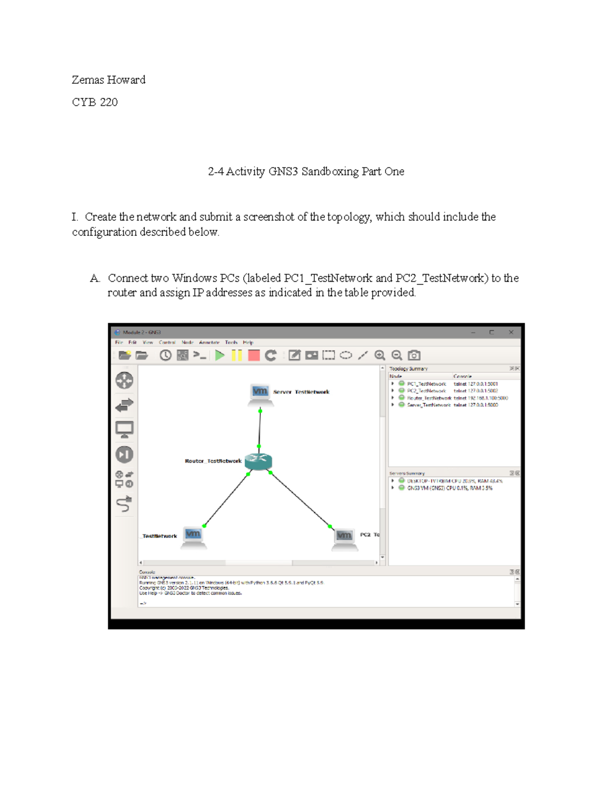 CYB 220 2-4 GNS3 Sandboxing Activity Part One Instructions - Studocu