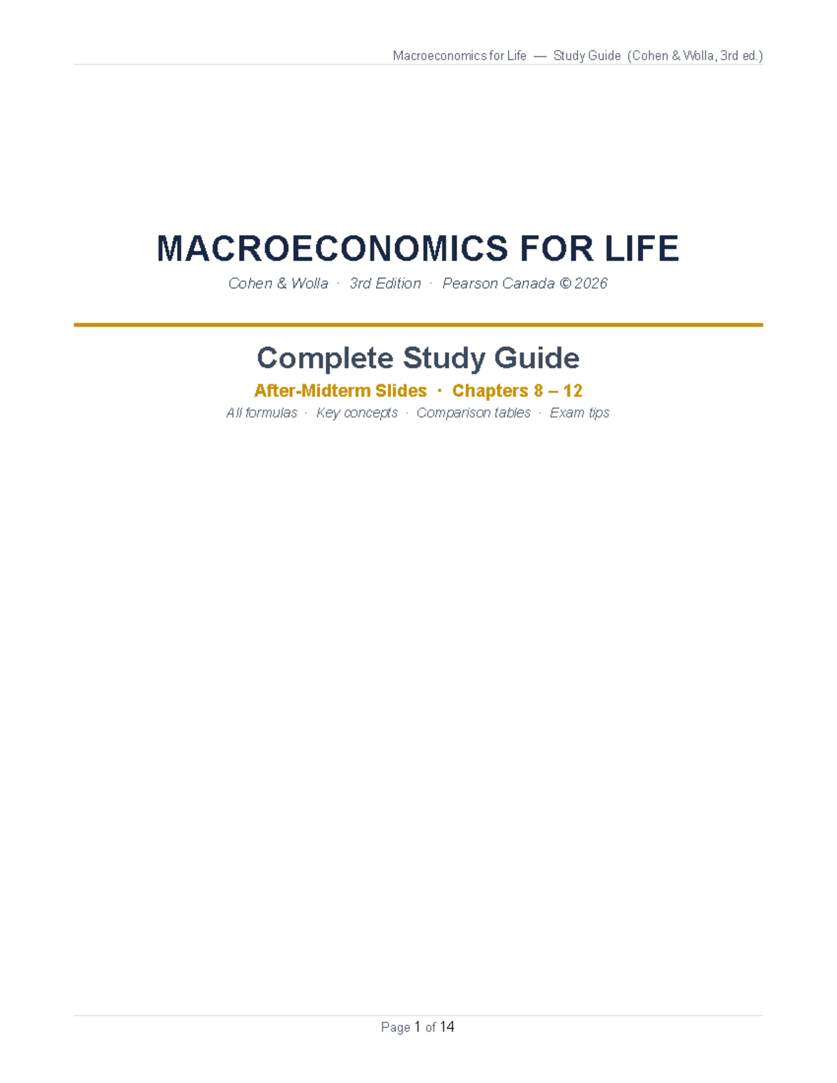 Macroeconomics for Life Study Guide (Cohen Wolla, 3rd ed.) - Key ...
