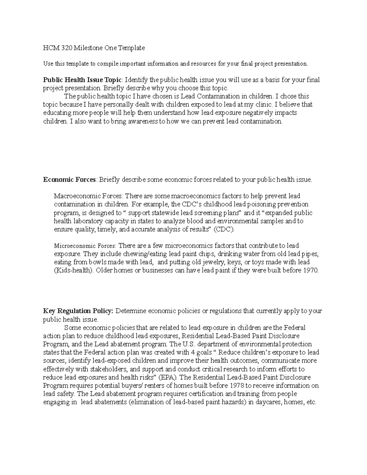 HCM 320 Milestone One - GRADE B - HCM 320 Milestone One Template Use ...
