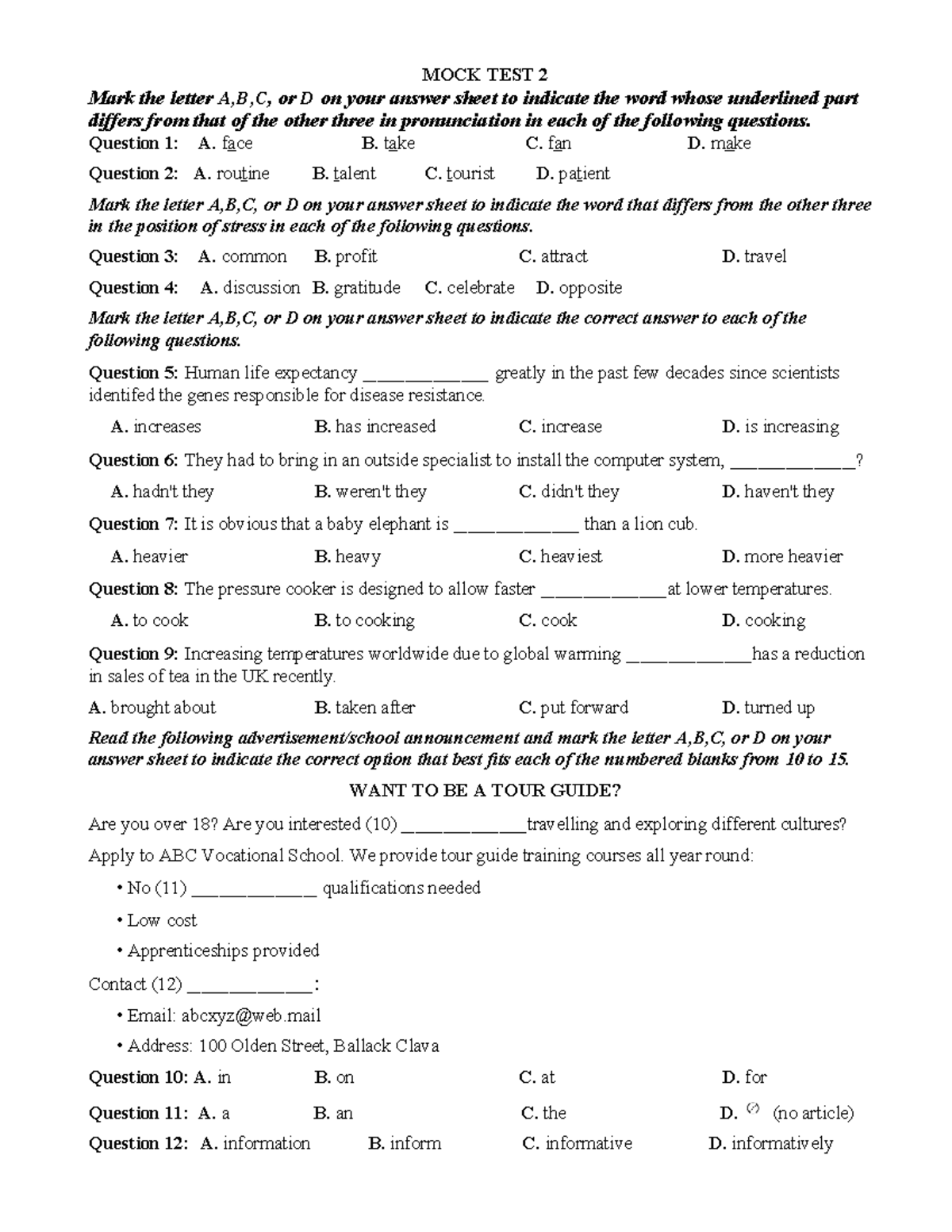 Full Mock Test 2 - English 10 Comprehensive Practice - Studocu