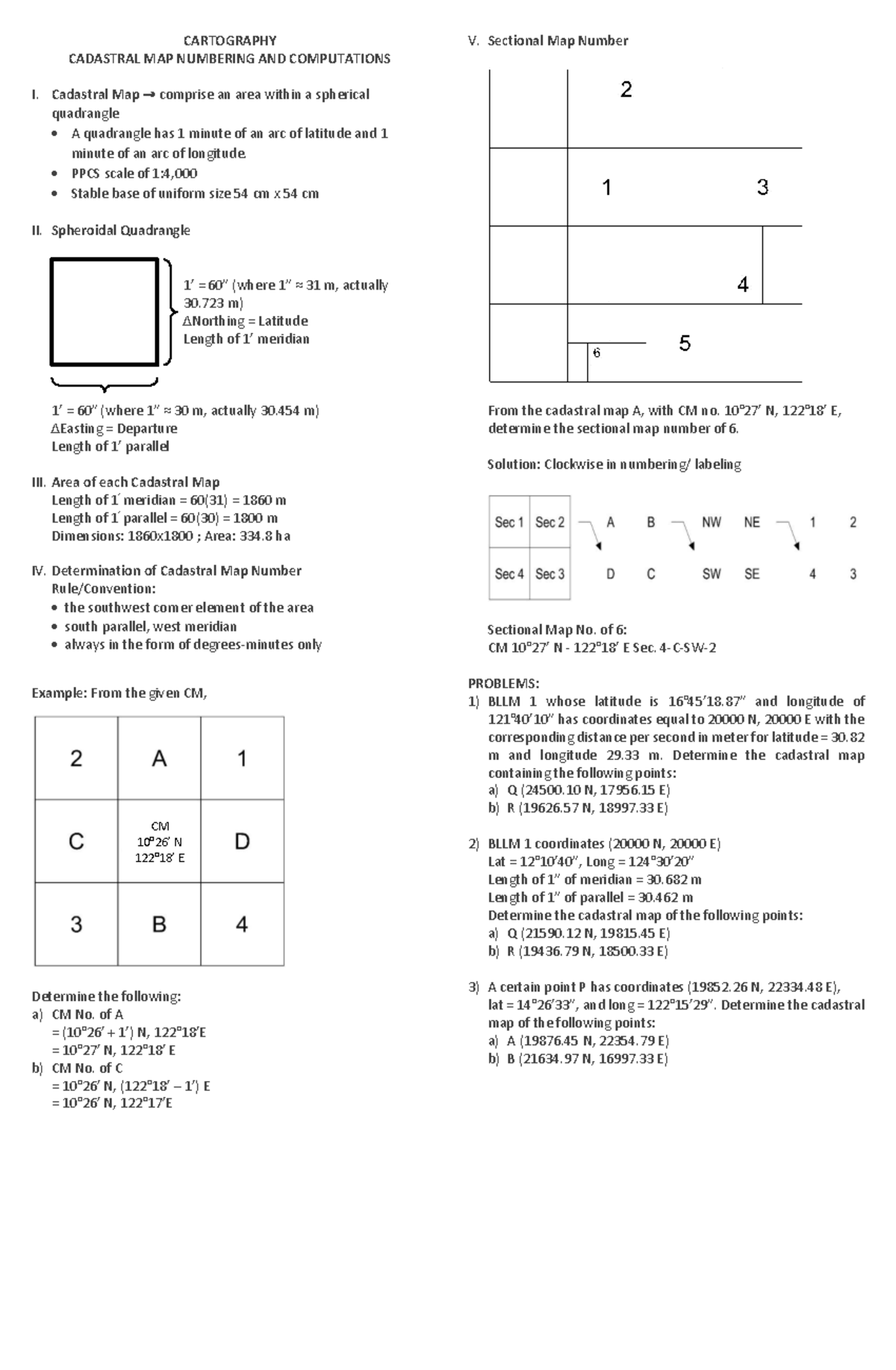 Cadastral Map Numbering & Computations Guide for Cartography - Studocu