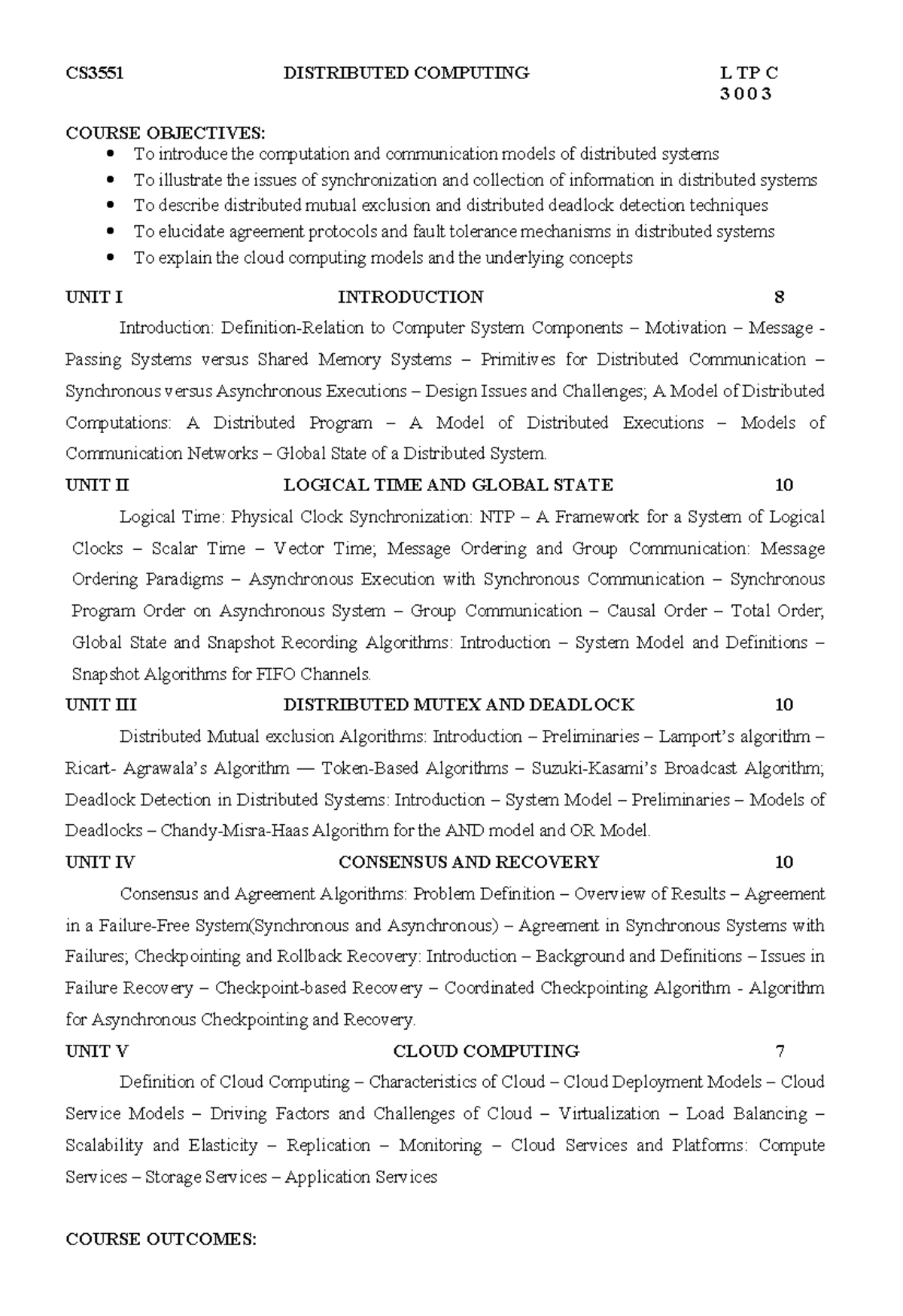 CS3551 Distributed Computing: Course Objectives & Key Concepts - Studocu