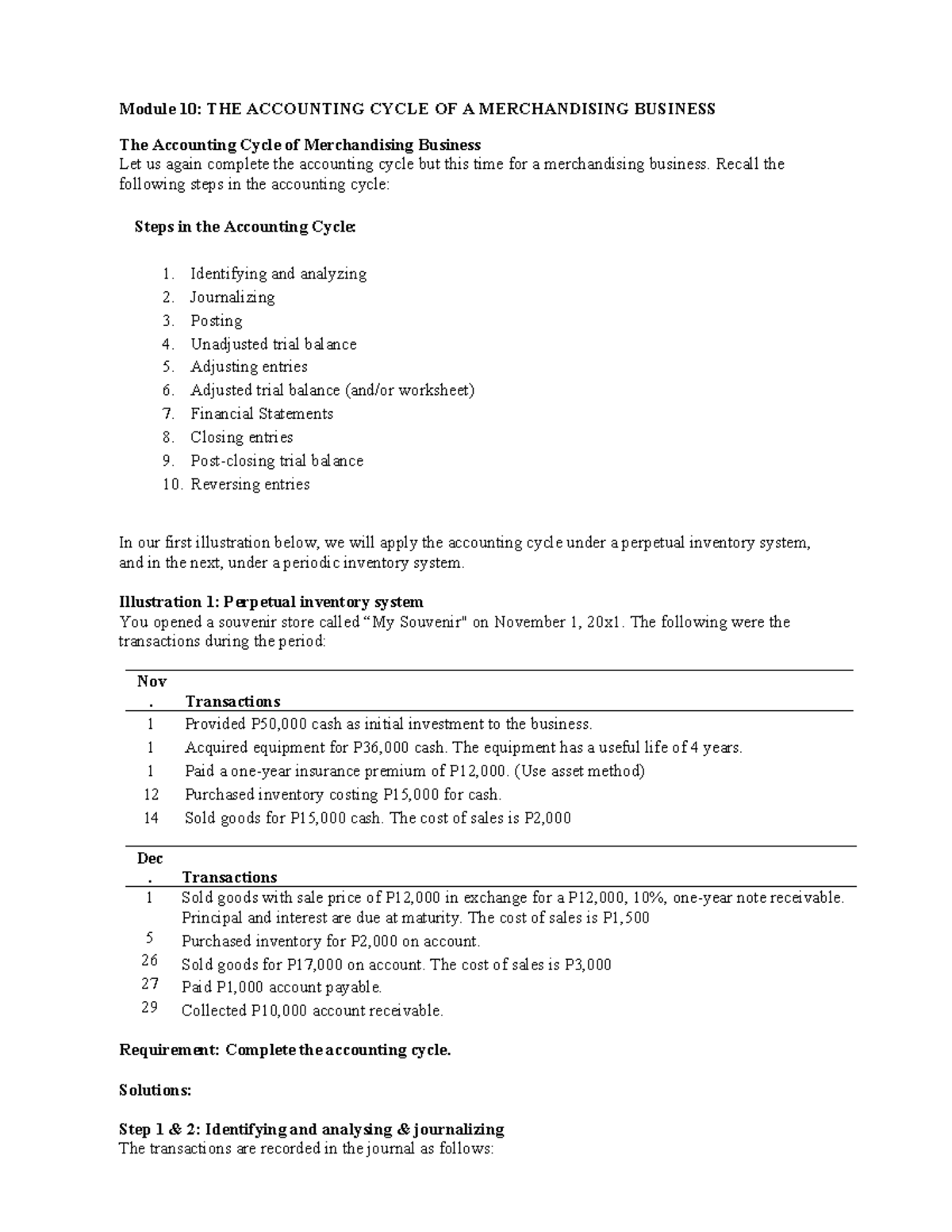 Module 10: Accounting Cycle for Merchandising Business Analysis - Studocu