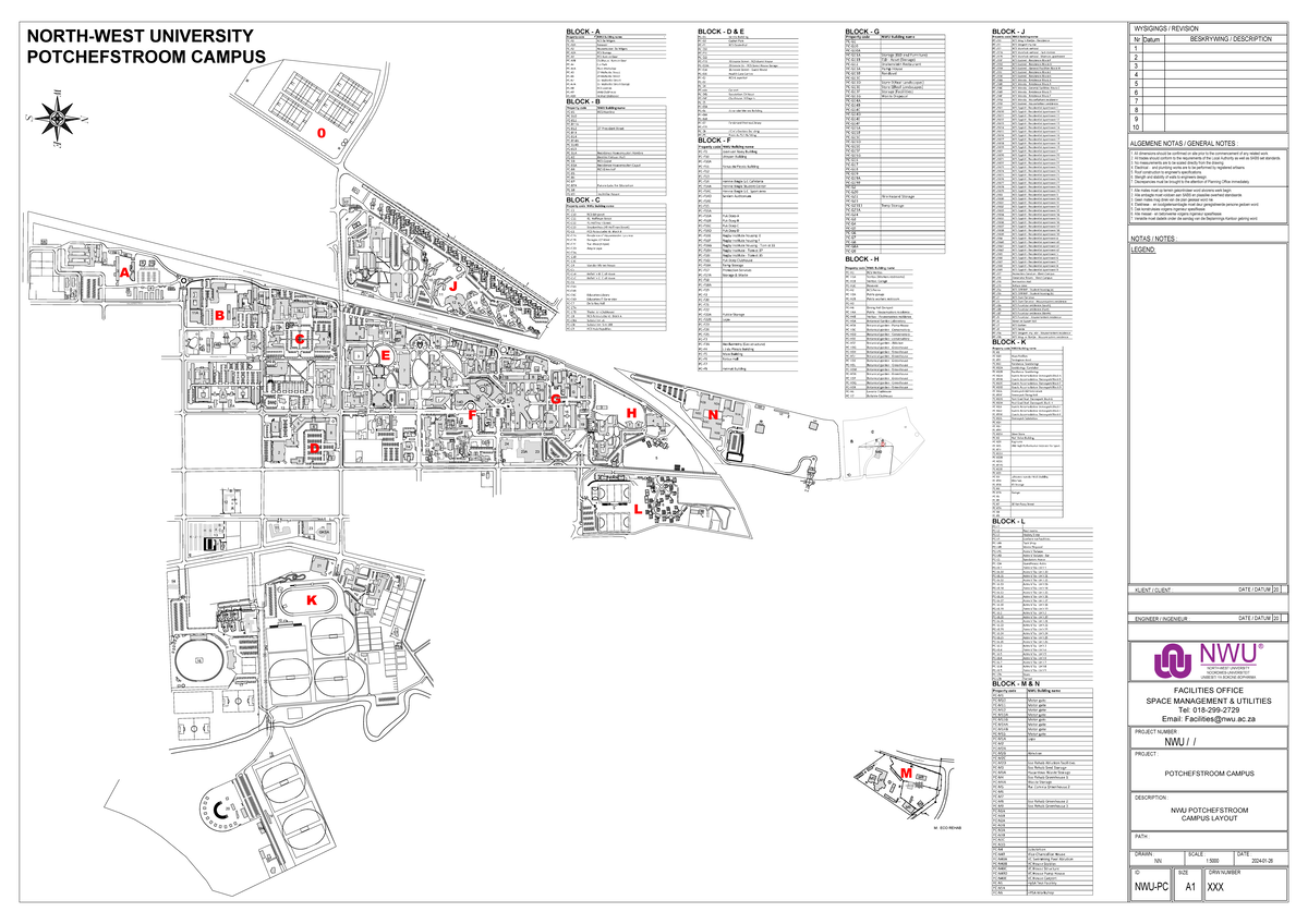 NWU Potchefstroom Campus Layout Map and General Notes - Studocu