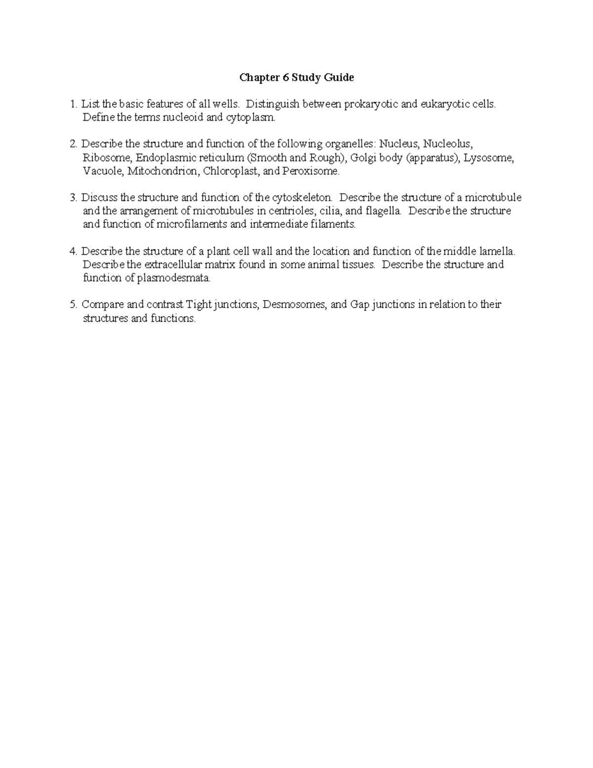 Biology 101 Chapter 6 Study Guide: Cell Structure & Functions - Studocu