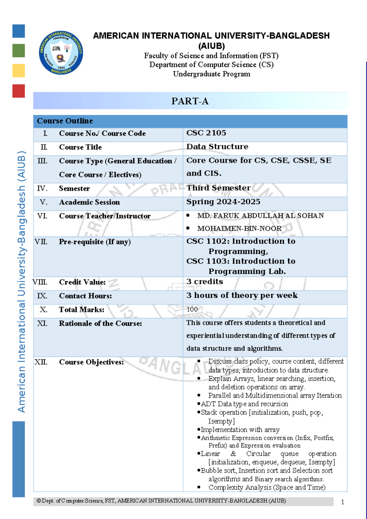 CSC 2105: Data Structure Course Outline for Summer 21-22 - Studocu