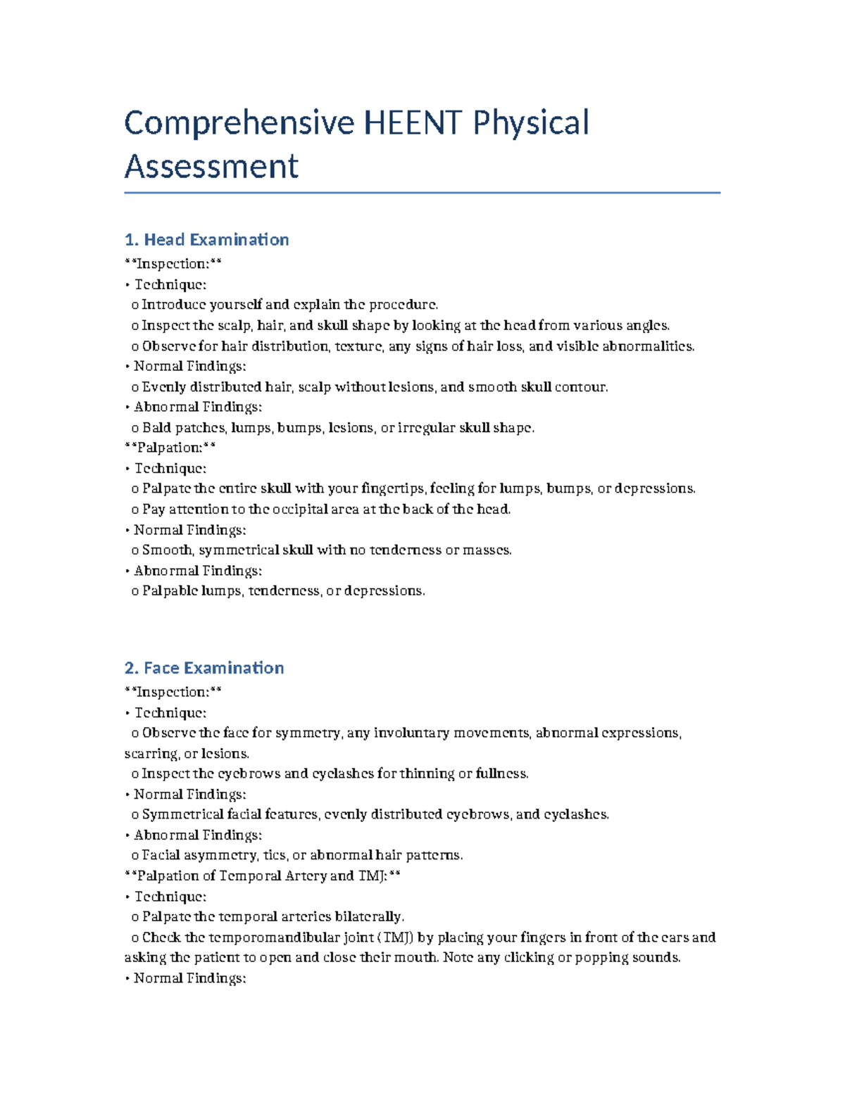 HEENT Physical Assessment: Comprehensive Guide for Clinicians - Studocu