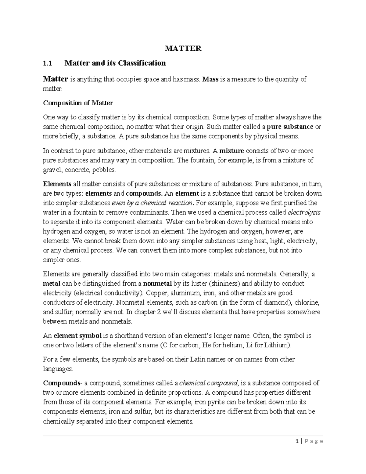 Matter - Summary General education - MATTER 1 Matter and its ...