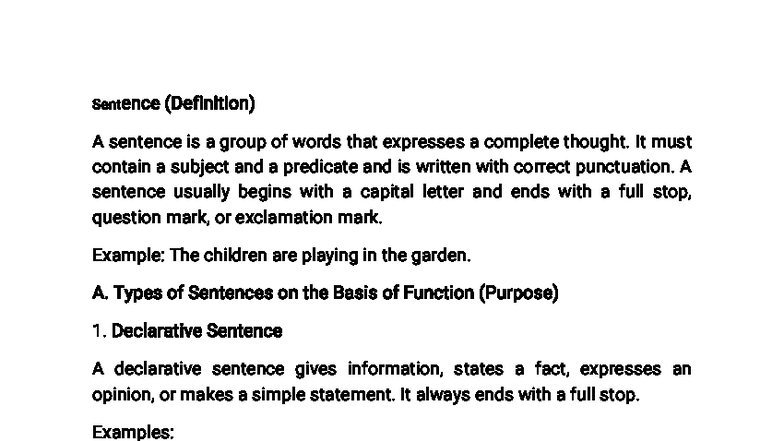 Sentence - It must contain a subject and a predicate and is written ...