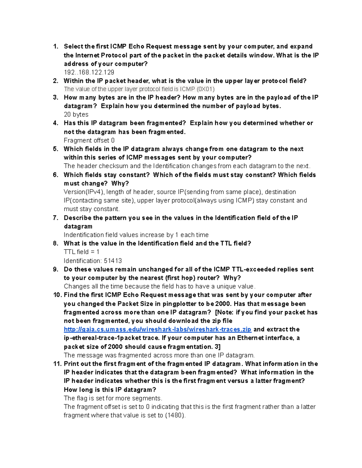 Week 7 Lab: Analyzing ICMP with Wireshark (IP v8) - Studocu