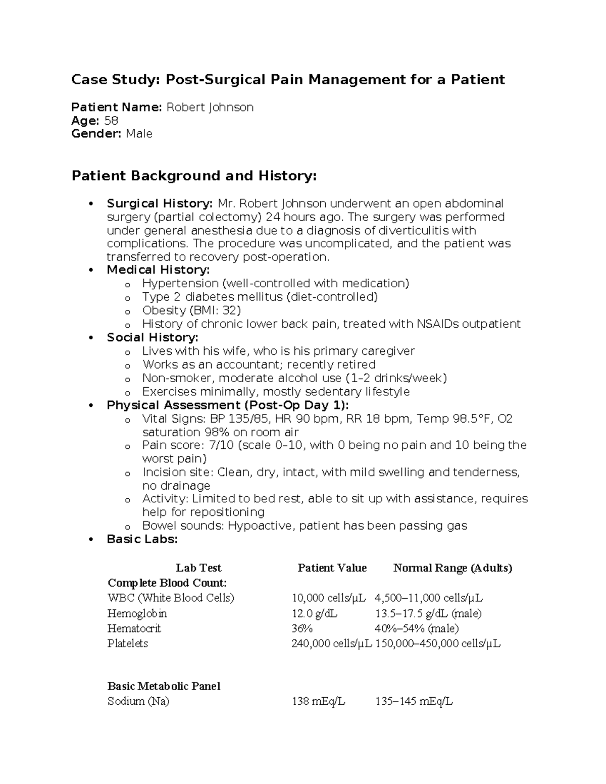 Case Study: Pain Management for Patient Robert Johnson (NUR 101) - Studocu