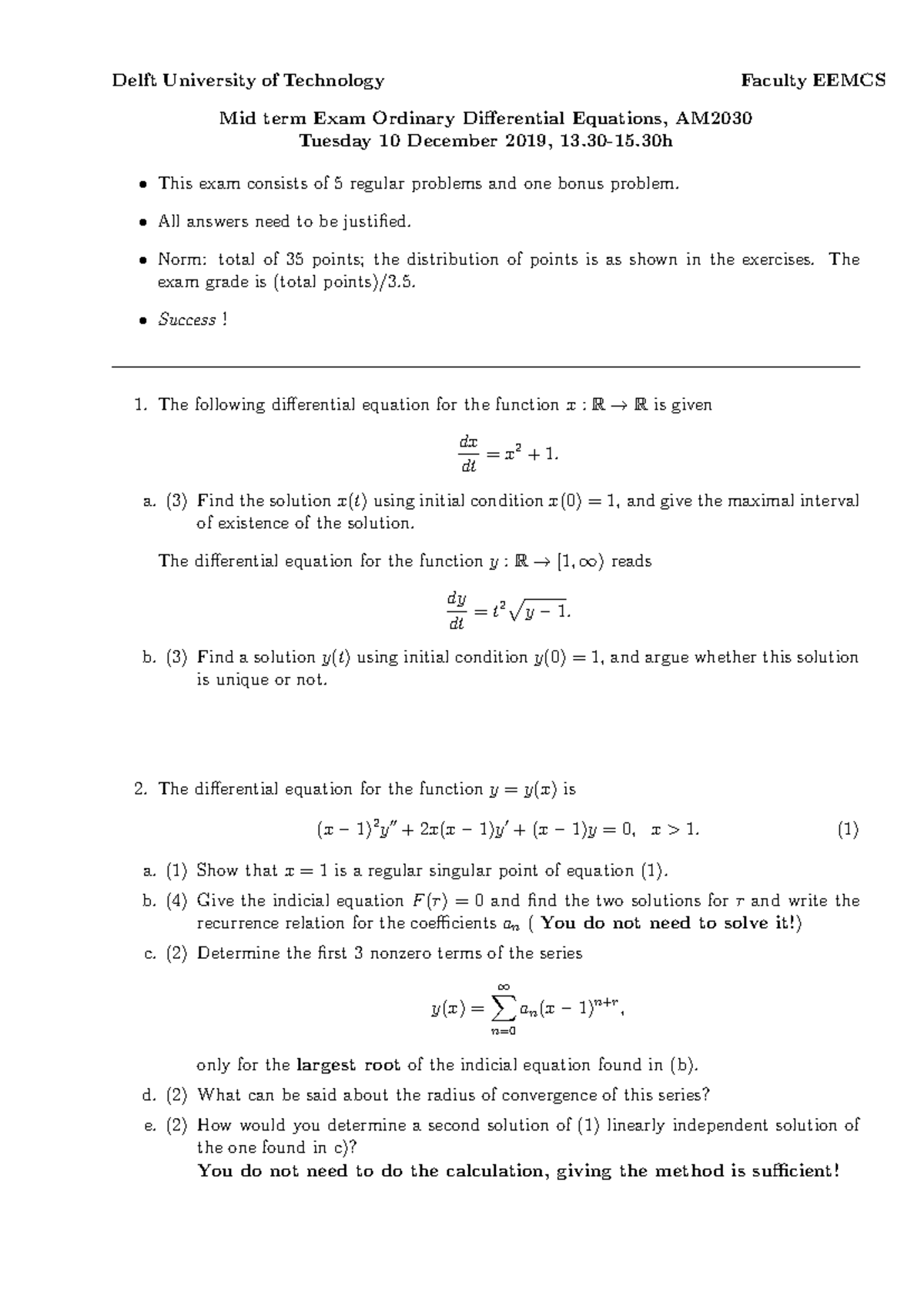 Midterm Exam AM2030: Ordinary Differential Equations - 10 Dec 2019 ...