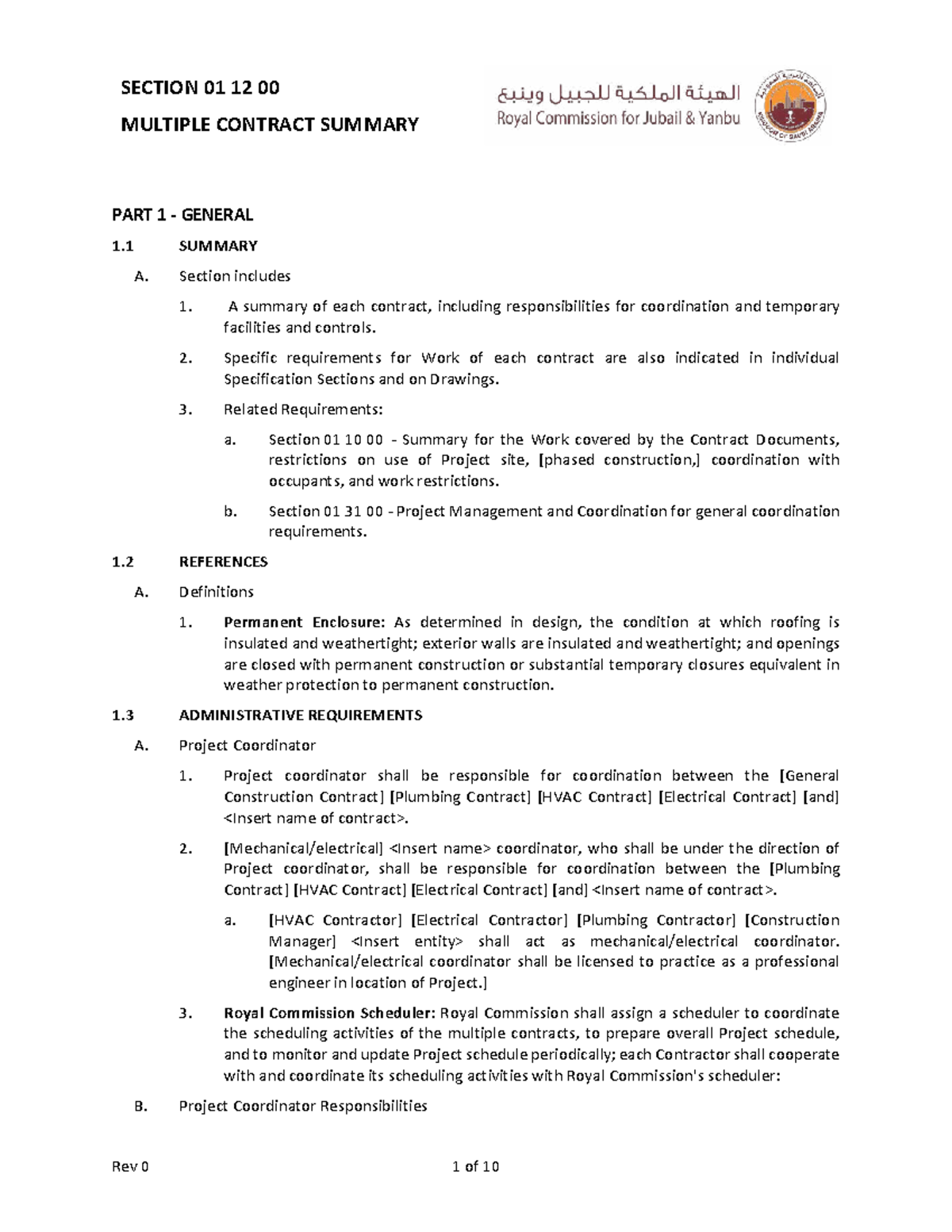 01 12 00 - Multiple Contract Summary Overview and Coordination - Studocu